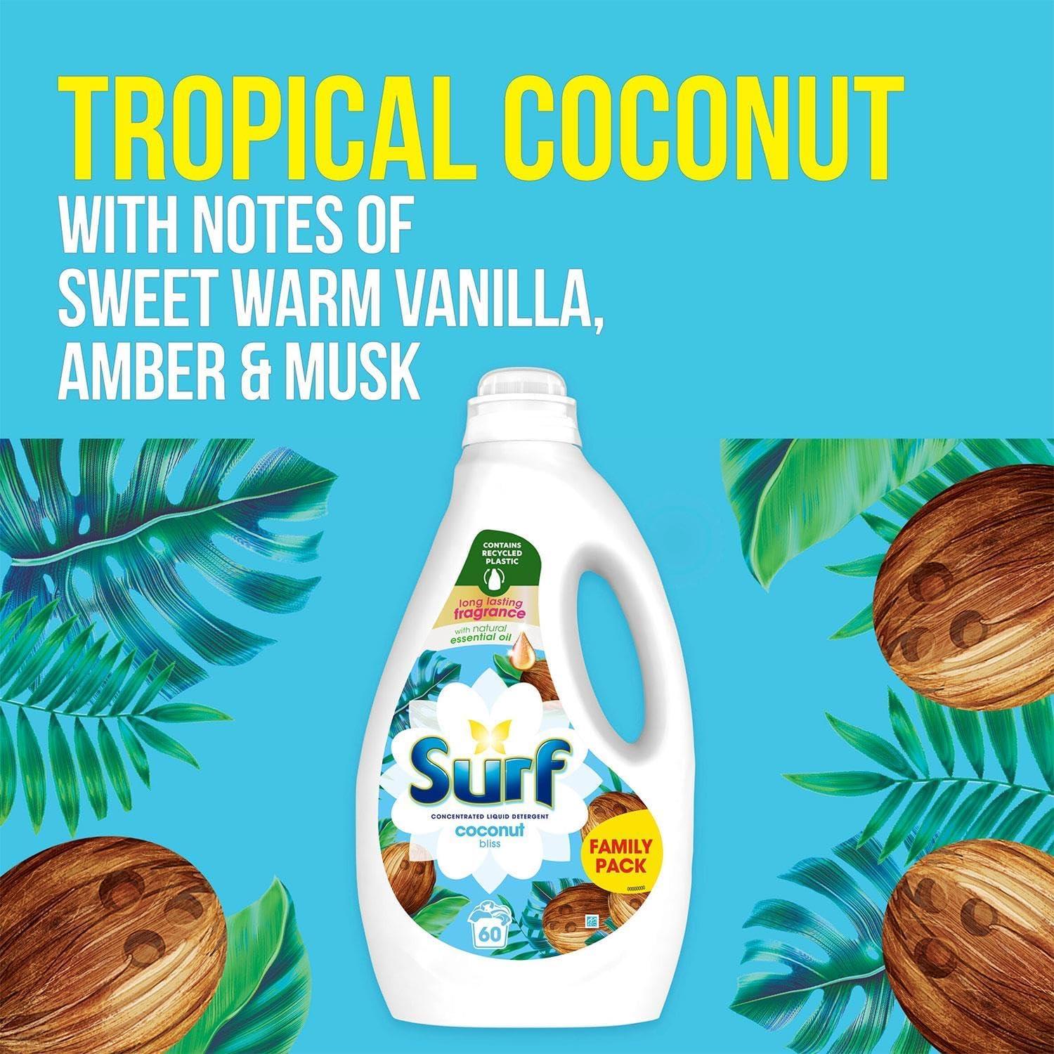 Surf Coconut Bliss Liquid Laundry Detergent 1.62 L - 60 Washes | 1620 ...
