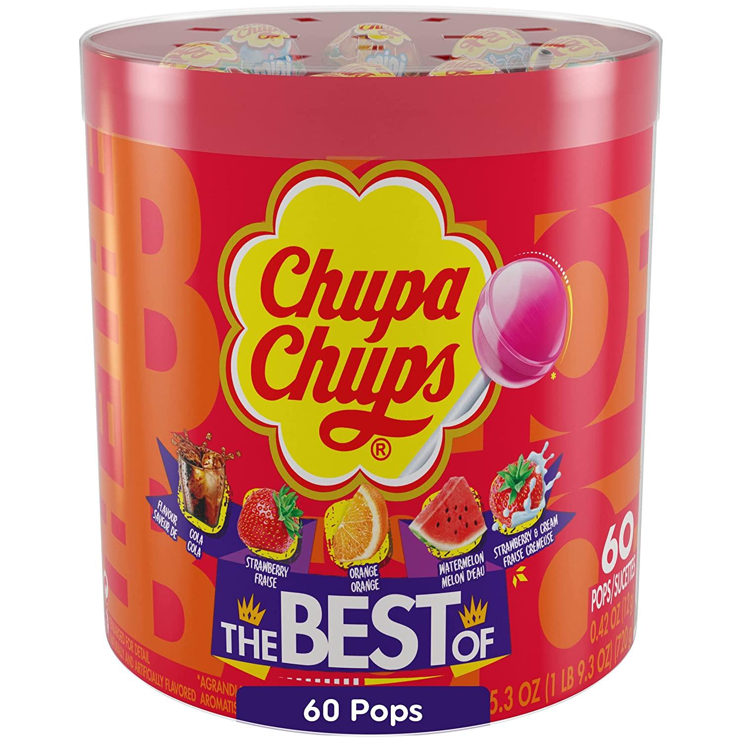 Chupa Chups Candy Lollipops Drum Display - 60 Count Assorted Flavors ...