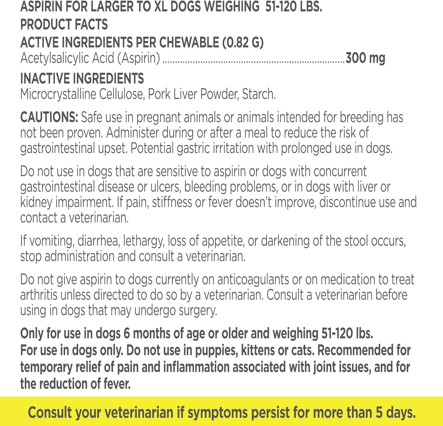 Vetality Canine Aspirin for Large Dogs - 120 Liver Flavor Chewable Tablets | Fast Pain Relief ...