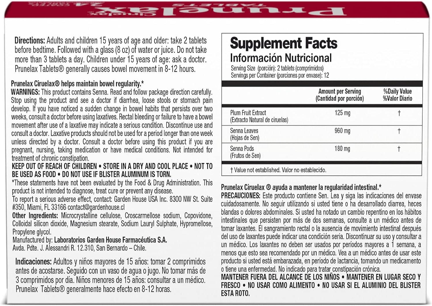 Prunelax Ciruelax Natural Laxative Regular for Occasional Constipation ...