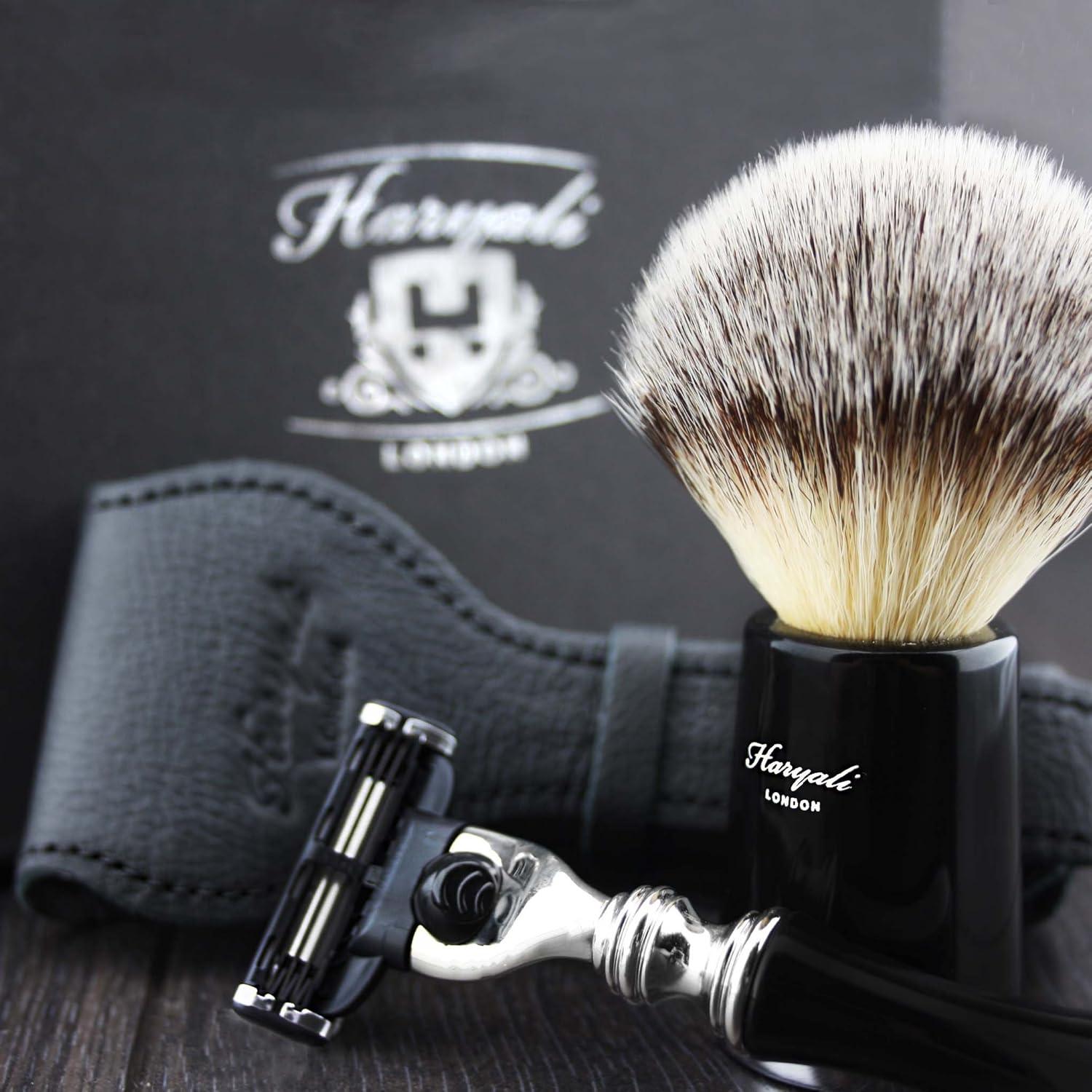 Premium Men's Shaving Set - 3 Blade Safety Razor & Synthetic Badger ...