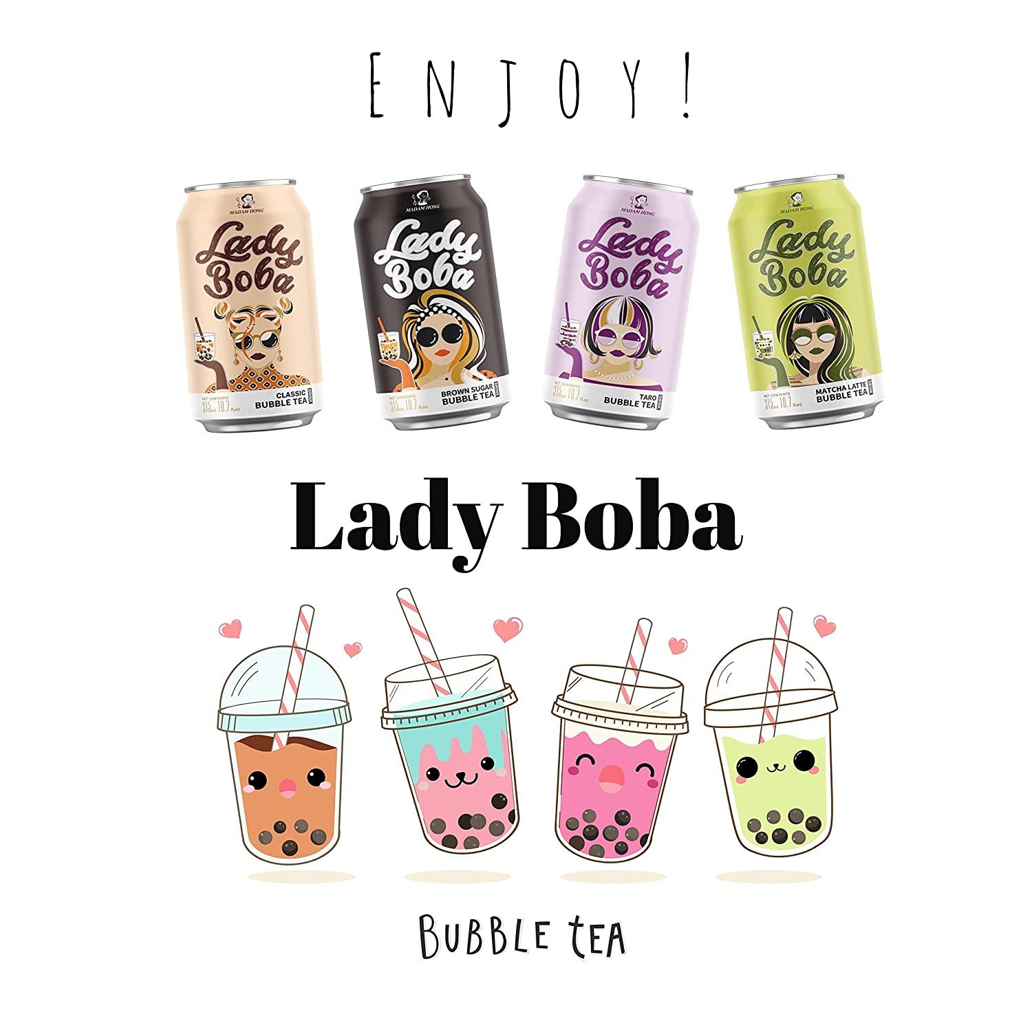 (Pack of 12) Lady Boba Milk Bubble Tea with Boba Pearls in a Can (10 ...