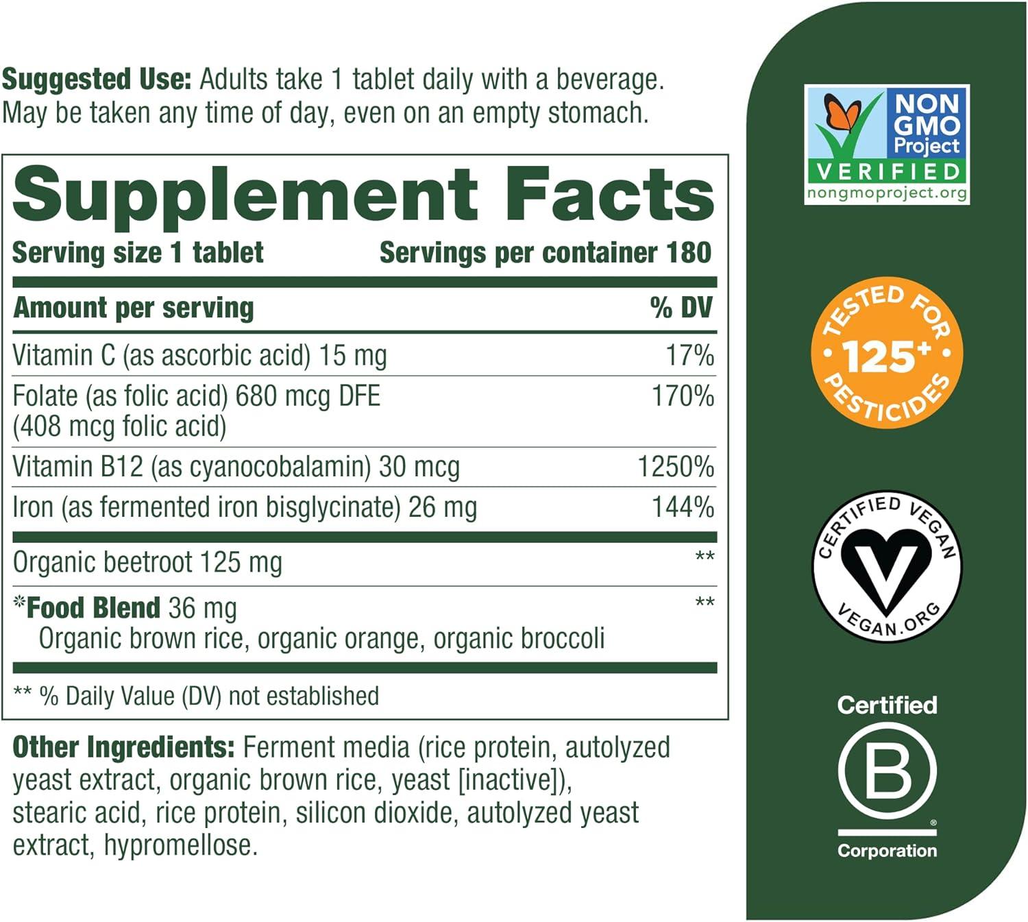 MegaFood Blood Builder Iron Supplement & Multivitamin - 180 Tablets for ...