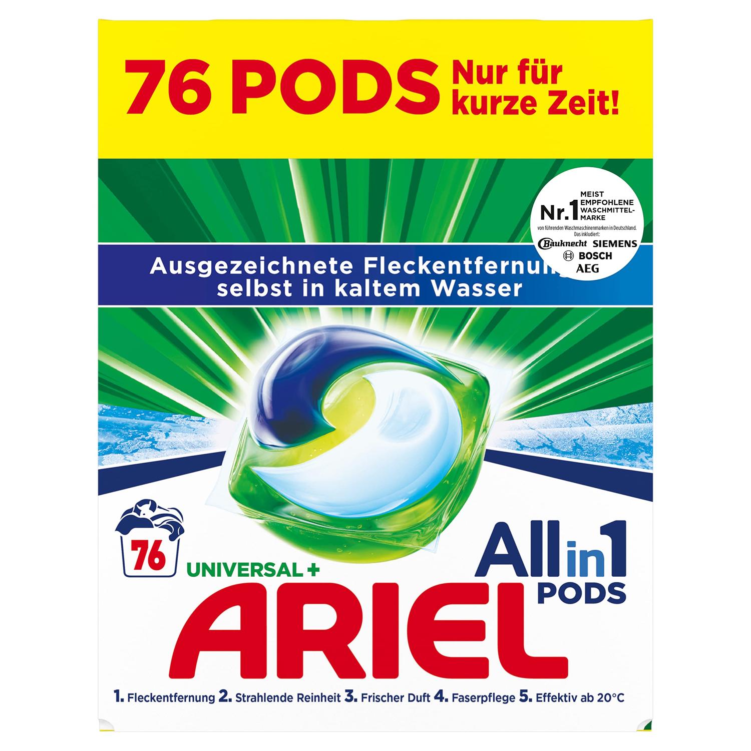 Ariel All-in-1 Pods - 76 Washloads | Excellent Stain Removal in Cold ...