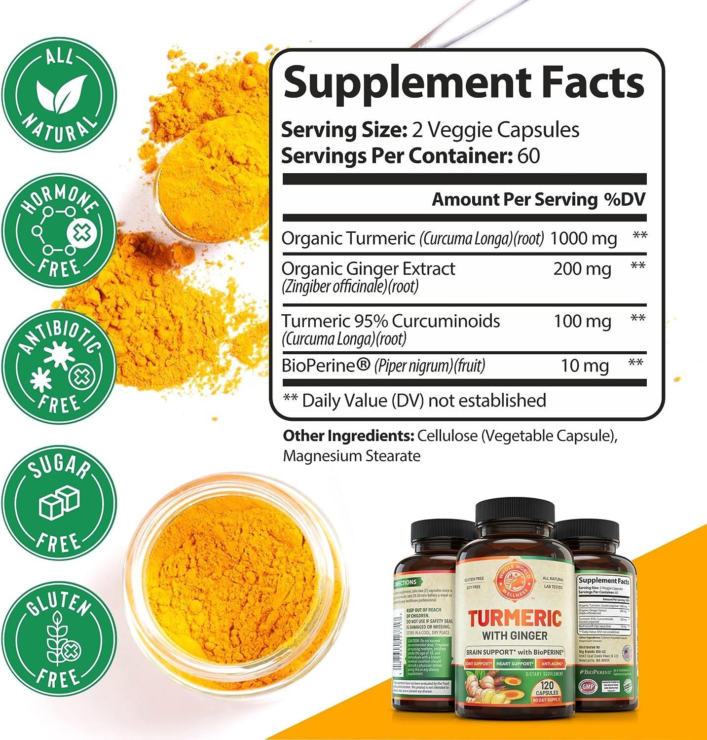 Turmeric Curcumin with BioPerine, Ginger & Black Pepper - 120 Capsules ...