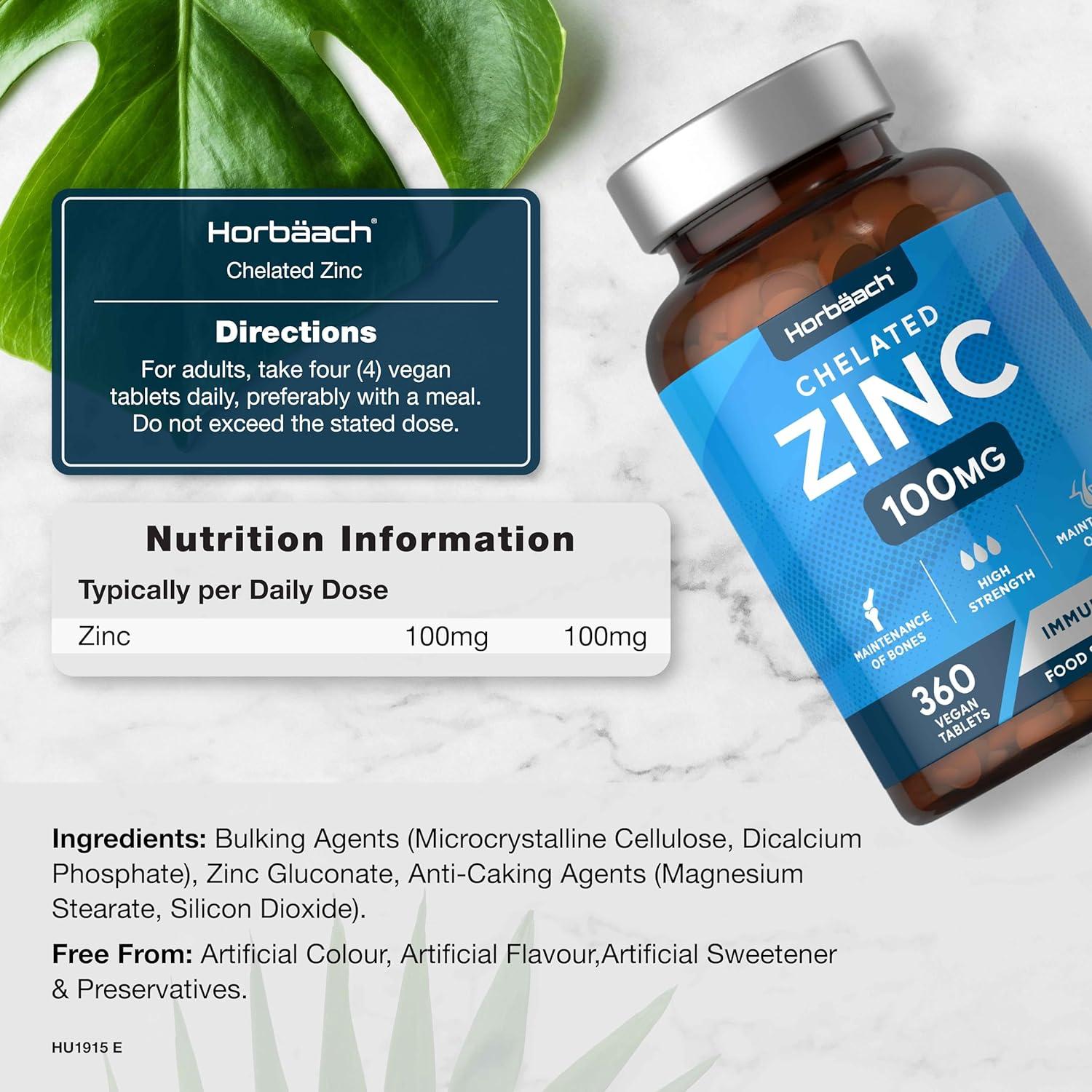 Zinc Tablets 100mg | High Strength Chelated Zinc Supplements | 360 ...