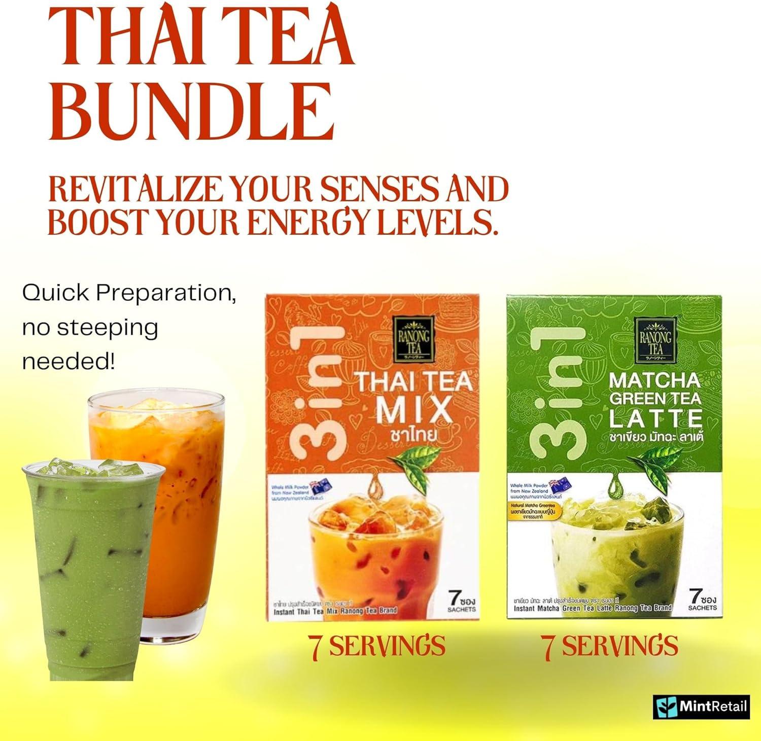 Thai Milk Tea Bundle - 14 Sachets with Ranong 3 in 1 Instant Thai Tea ...