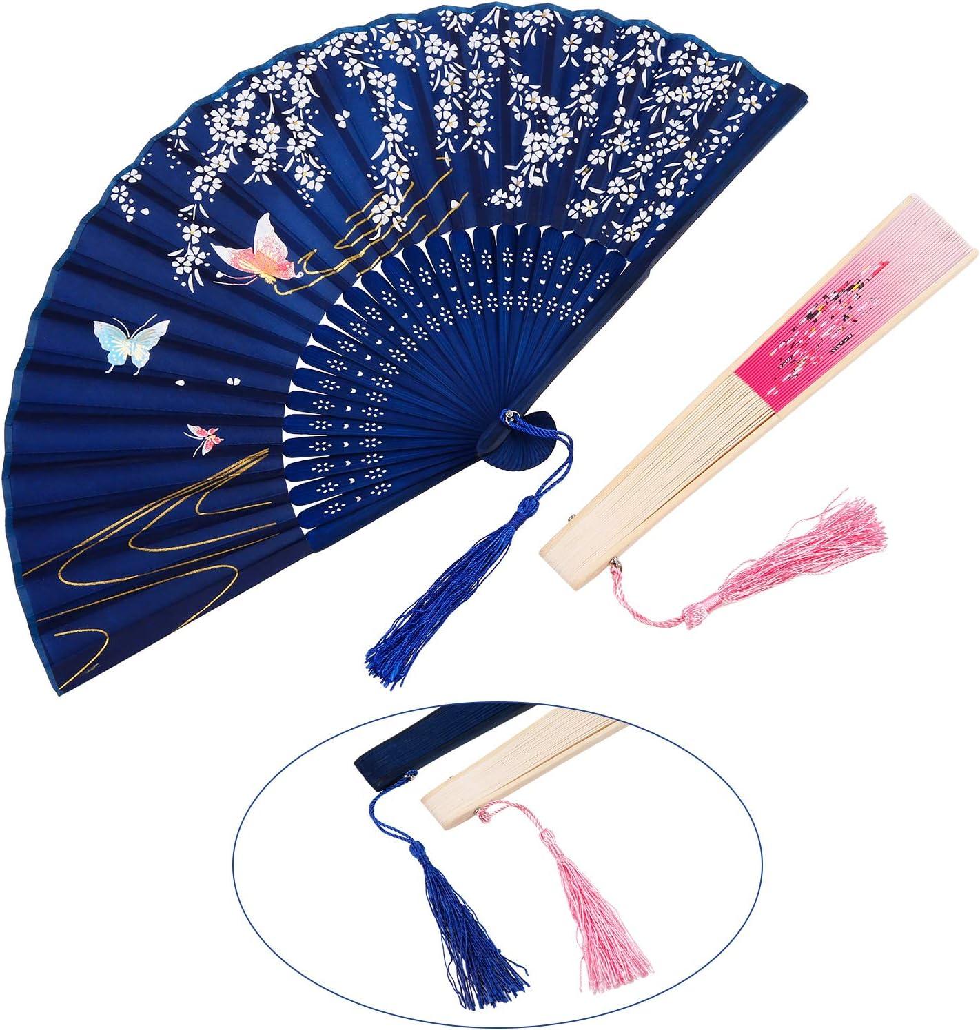 4 Pieces Folding Fans Handheld Fans Bamboo Fans with Tassel Women's ...