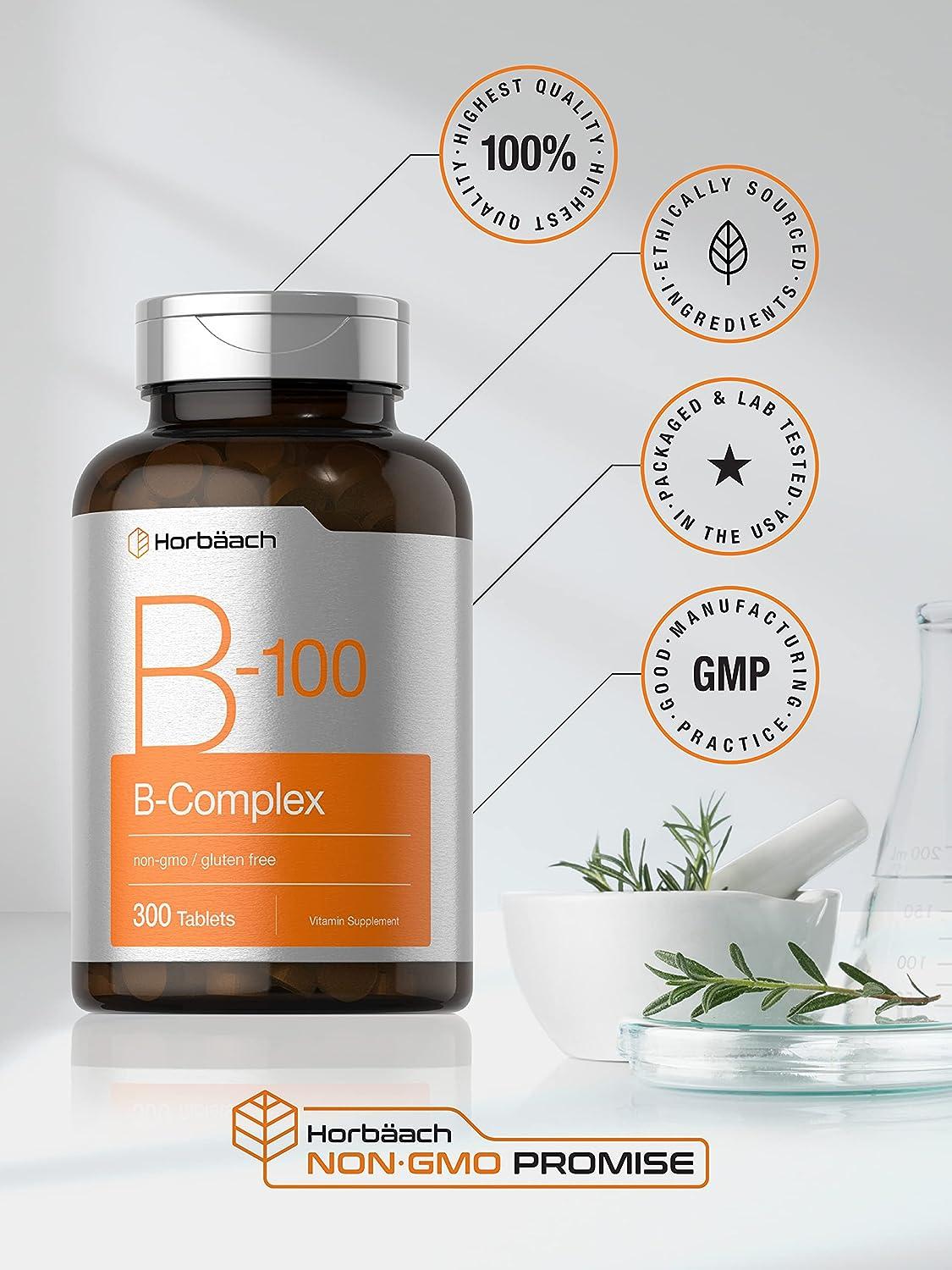 Vitamin B-100 Complex 300 Tablets | Vegetarian Non-GMO Gluten Free ...