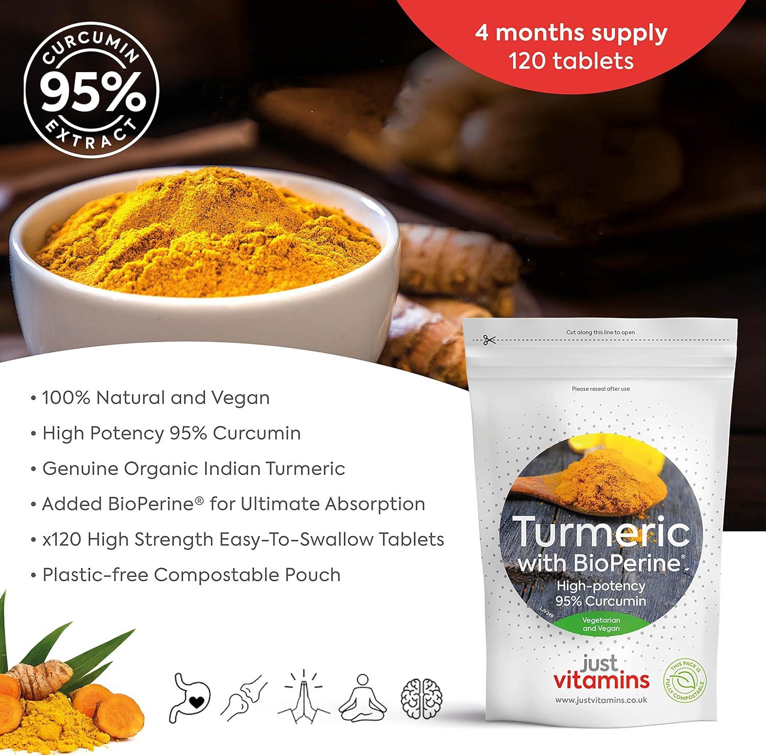 High Strength Turmeric Curcumin 95% + Black Pepper Bioperine Tablets ...