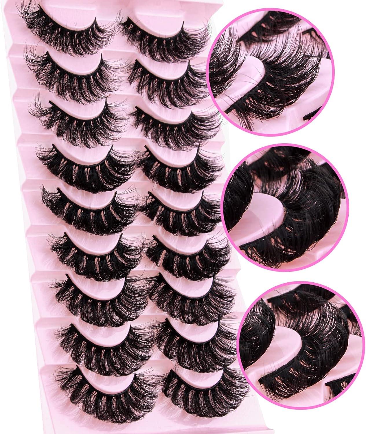 False Eyelashes 6D Mink - 9 Pairs Dramatic Fluffy Natural Curly Lashes ...