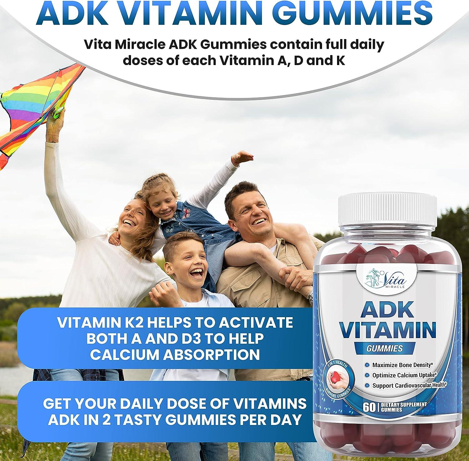ADK Vitamin Supplement Gummies with 5000 IU D, 3000 IU A, 500mcg K ...