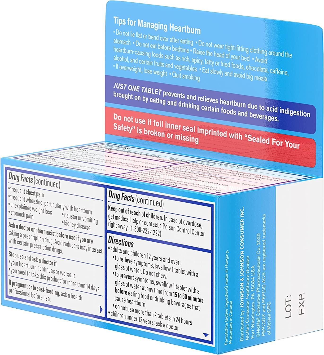 Pepcid AC Original Strength Heartburn Relief Tablets - 60 Count Pack ...