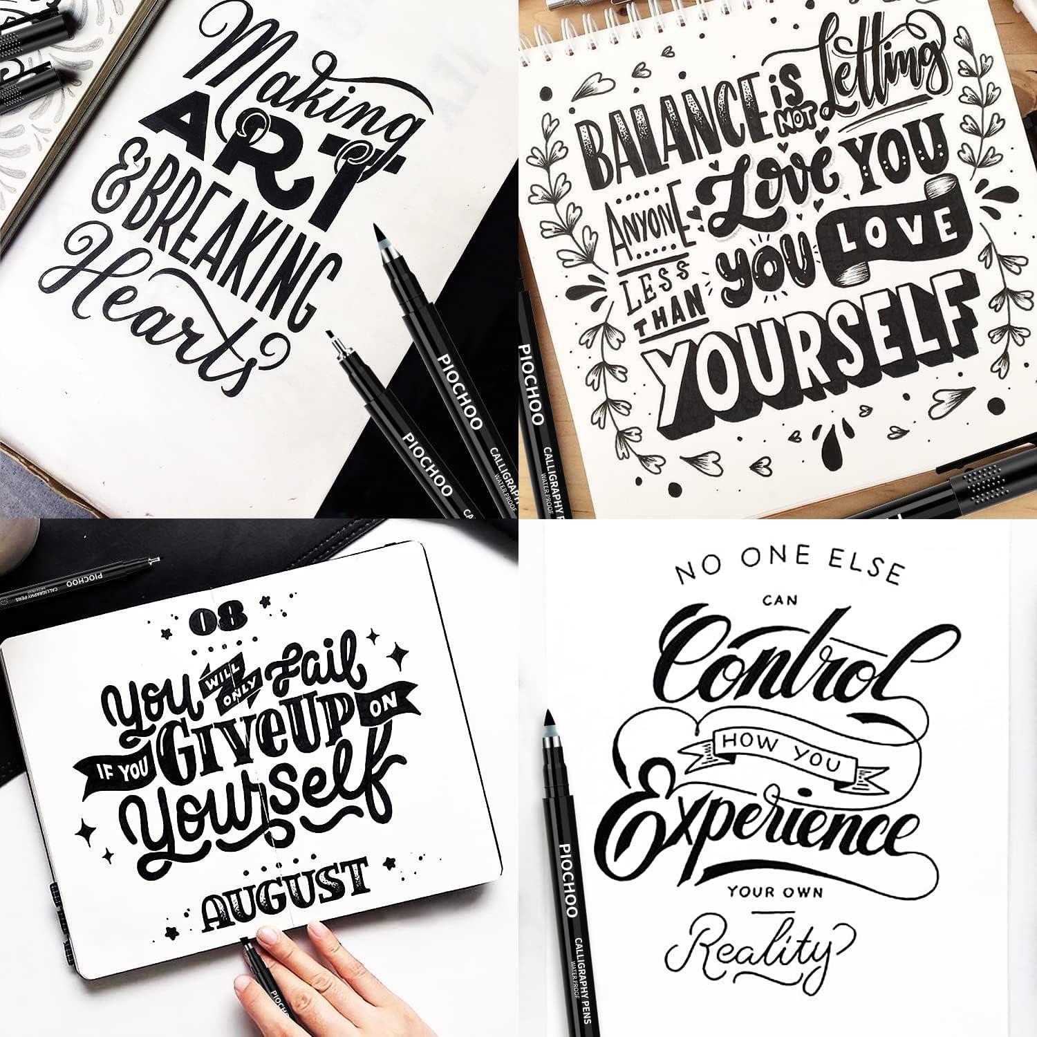 Piochoo Calligraphy Pens Set - 8 Sizes for Beginners | Hand Lettering ...