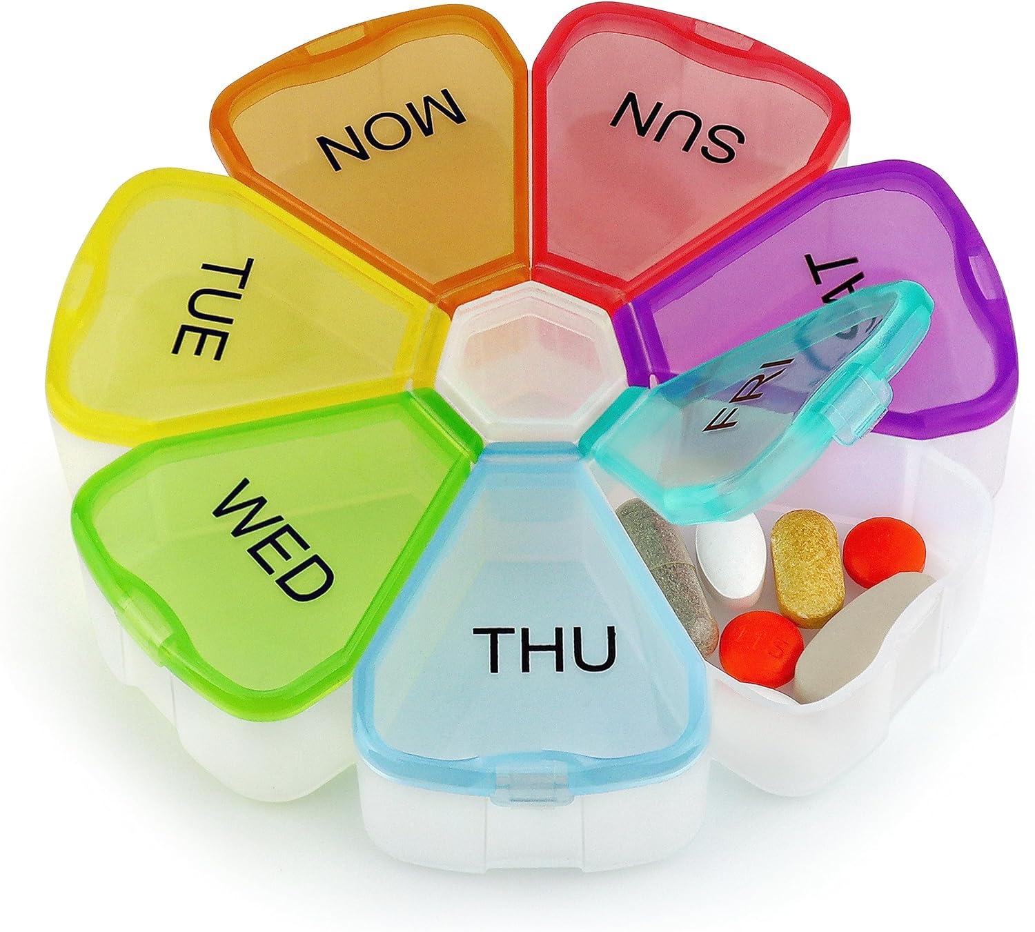 Premium Round Multi Colour Pill Box Organiser - BPA Free - Travel ...