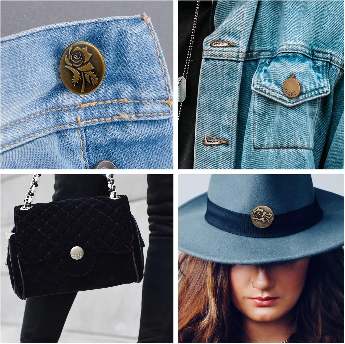 Feedee 8 Sets Jean Buttons Pins - No Sew Jean Buttons for Loose Jeans ...