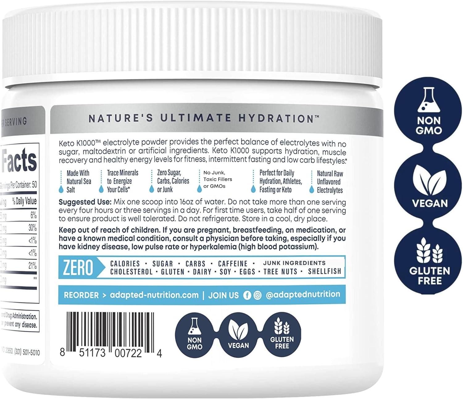 Keto K1000 Electrolyte Powder | Hydration Supplement Drink Mix | 50 ...