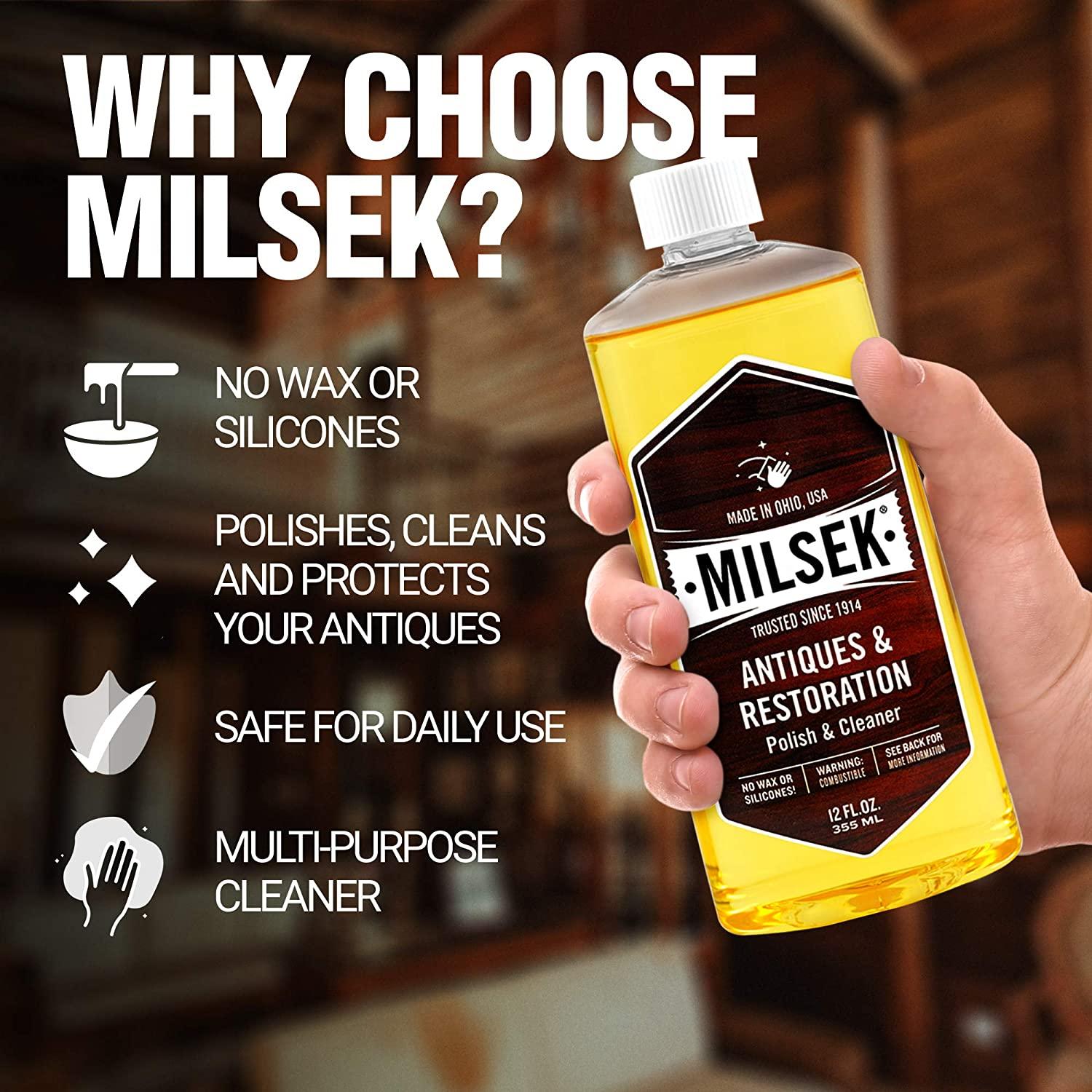 Milsek Antique Restoration Polish w/ Lemon Oil & Microfiber Towel 12oz ...