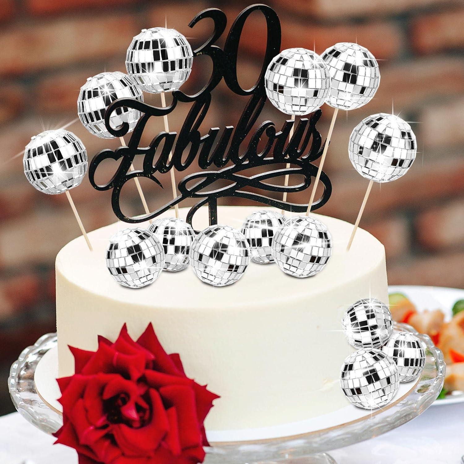 40 Pieces Disco Ball Cupcake Toppers Silver Disco Ball Cake Toppers ...