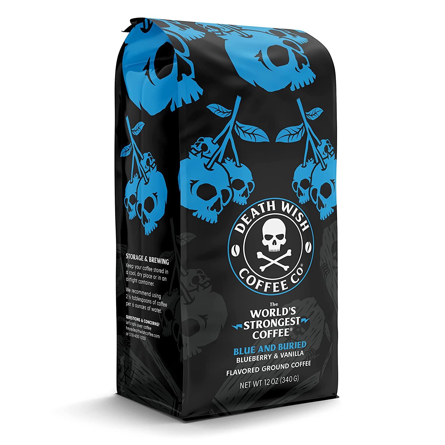 Death Wish Coffee Blue and Buried Blueberry Vanilla Flavored Ground ...