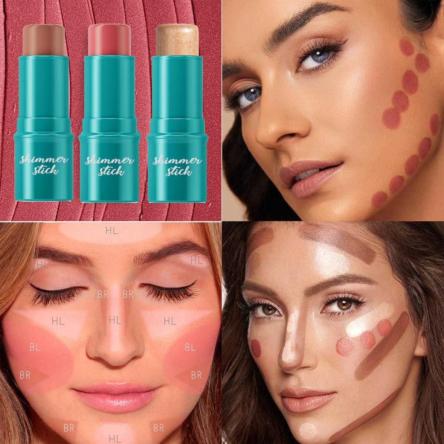 Contour Highlighter Blush Sticks - Waterproof Long-Lasting Multi Stick ...