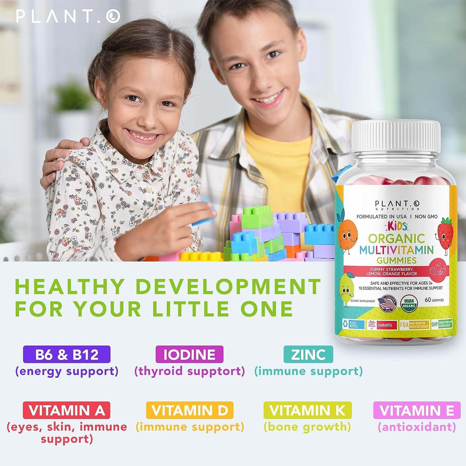 PLANT.O NUTRITION Organic Kids Multivitamin Gummies - USDA Certified ...