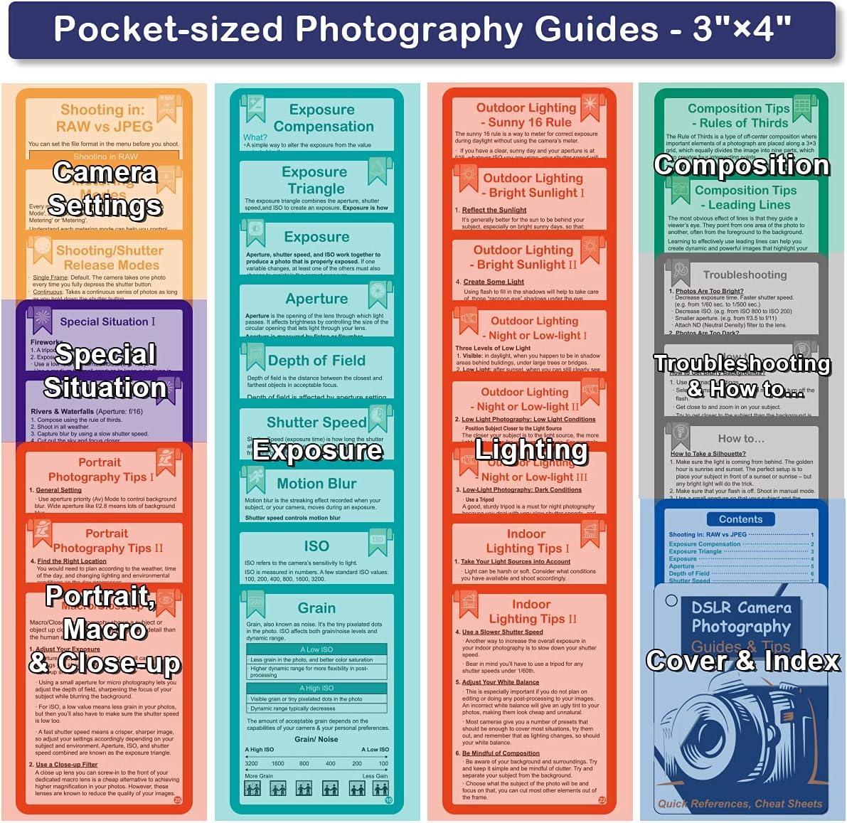 Photography Cheat Sheet Cards for Canon Nikon Sony DSLR Cameras - Quick ...