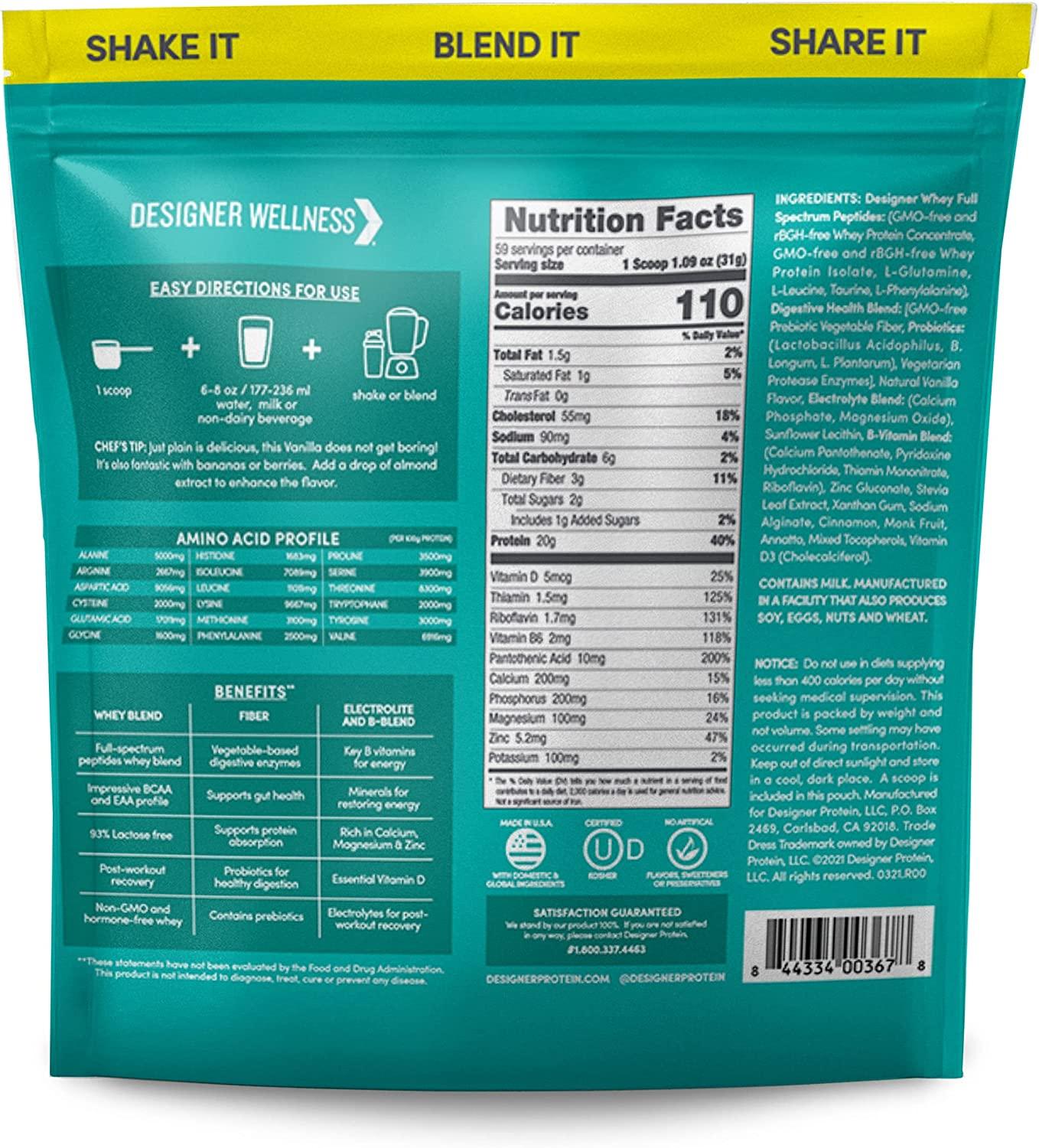 Designer Whey Natural 100% Whey Protein Powder - Probiotics & Fiber ...