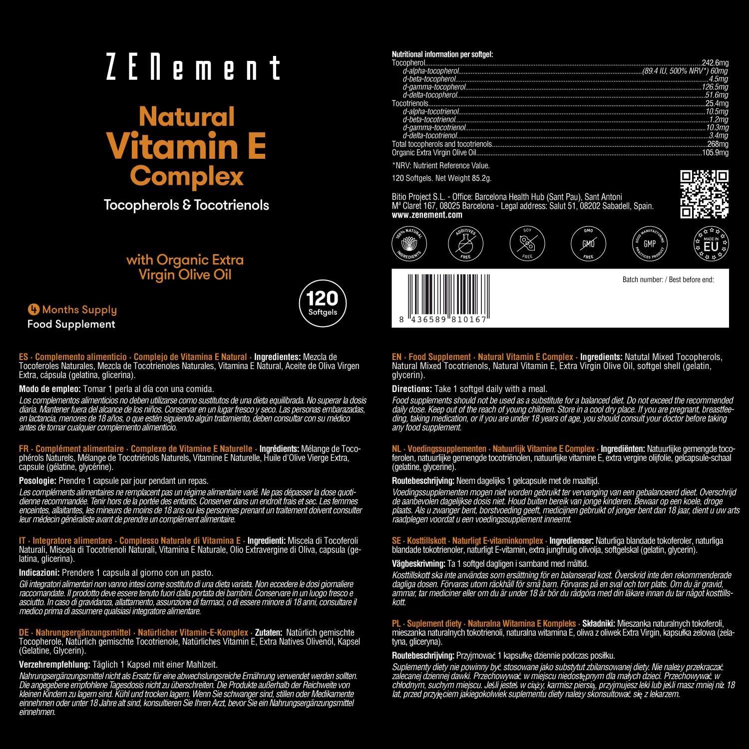 Natural Vitamin E Complex Softgels with Organic Olive Oil | Full ...