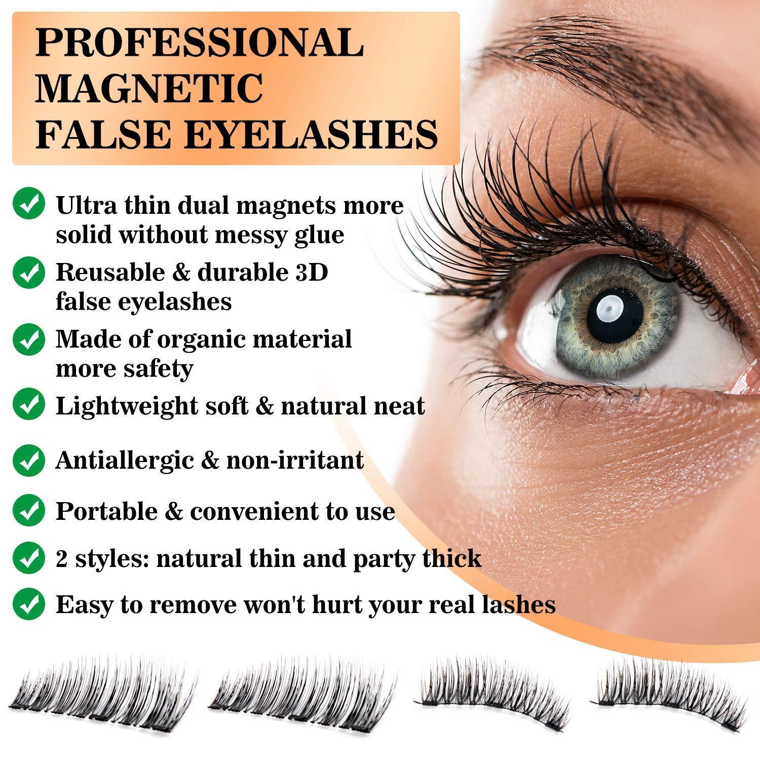 Magnetic Eyelashes - Reusable 3D False Lashes with 3 Magnets Soft ...