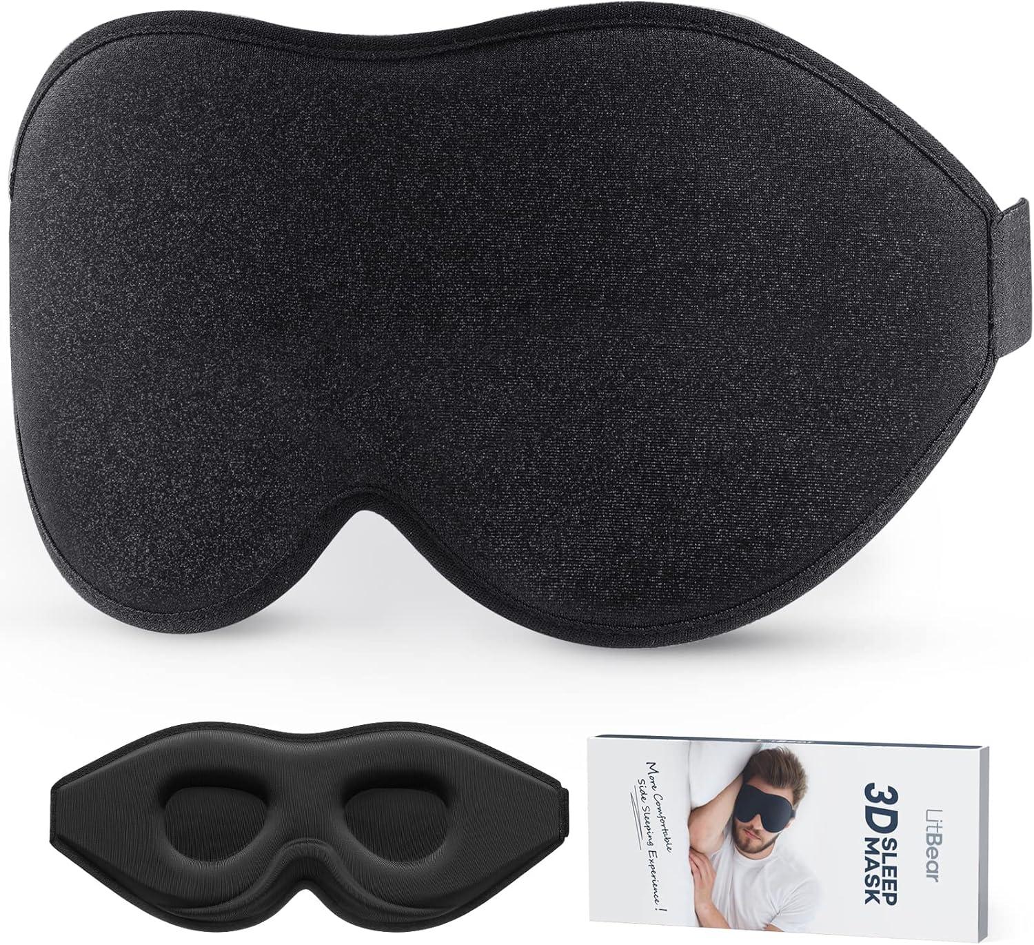 Black Sleep Mask + Blue Eye Mask for Side Sleepers | Light Blocking 3D ...