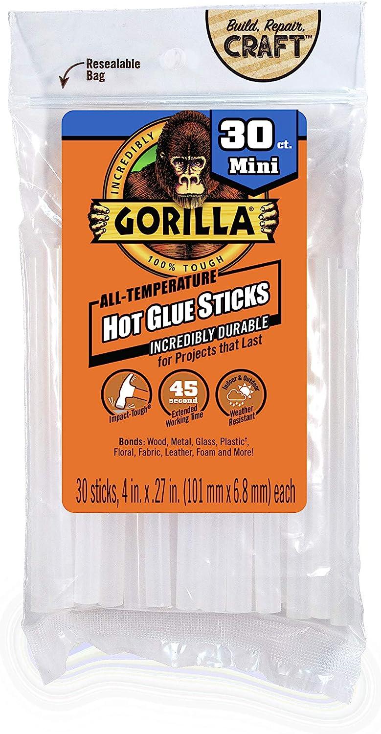 Gorilla Dual Temp Mini Hot Glue Gun Kit with 30 Hot Glue Sticks Glue ...