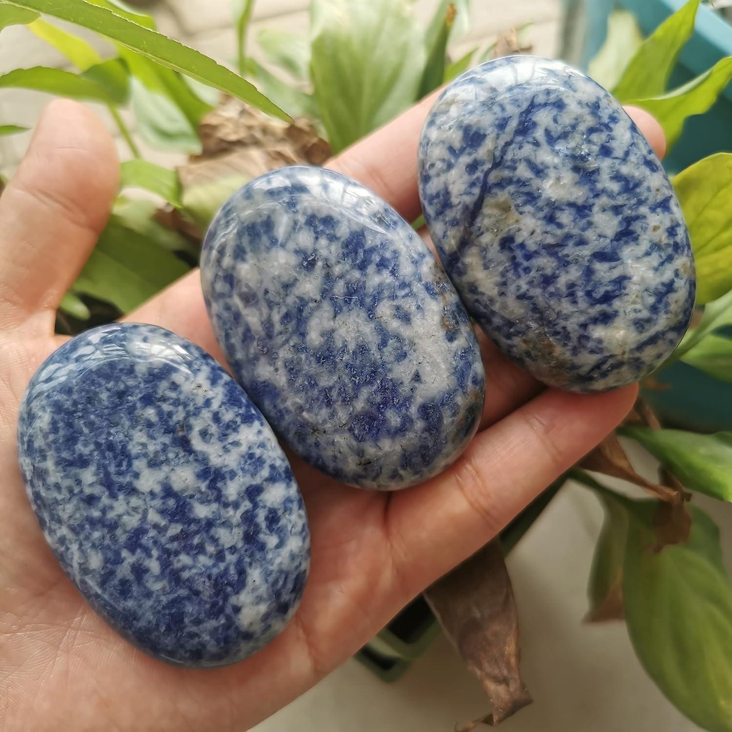 Manekieko Natural Blue Stone Worry Stones - Oval Palm Pocket Healing ...