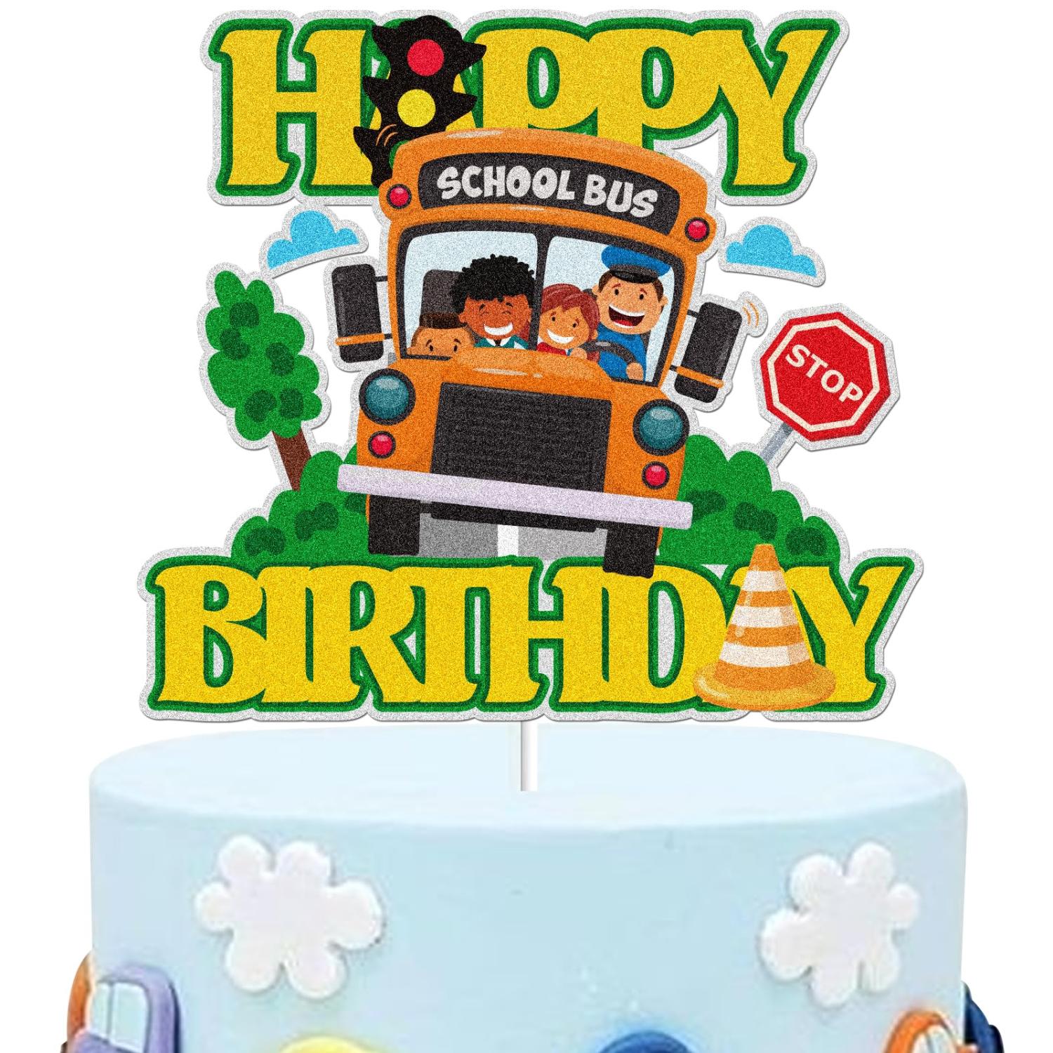 School Bus Cake Topper Gold Glitter Funny Birthday Cake Decor 30th/40th ...