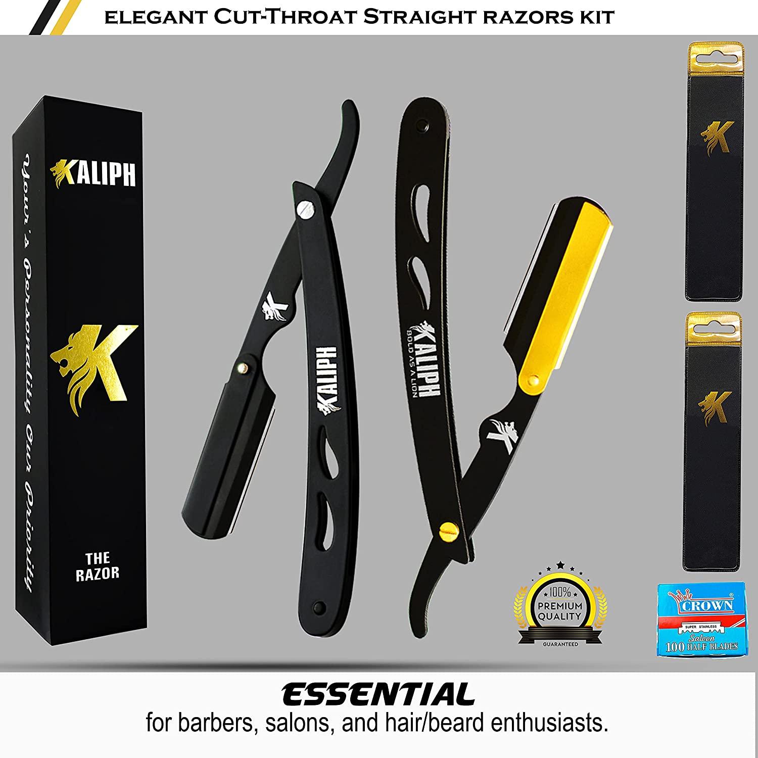 Kaliph Professional Barber Straight Razor Set - 2Pcs Shavette Straight ...