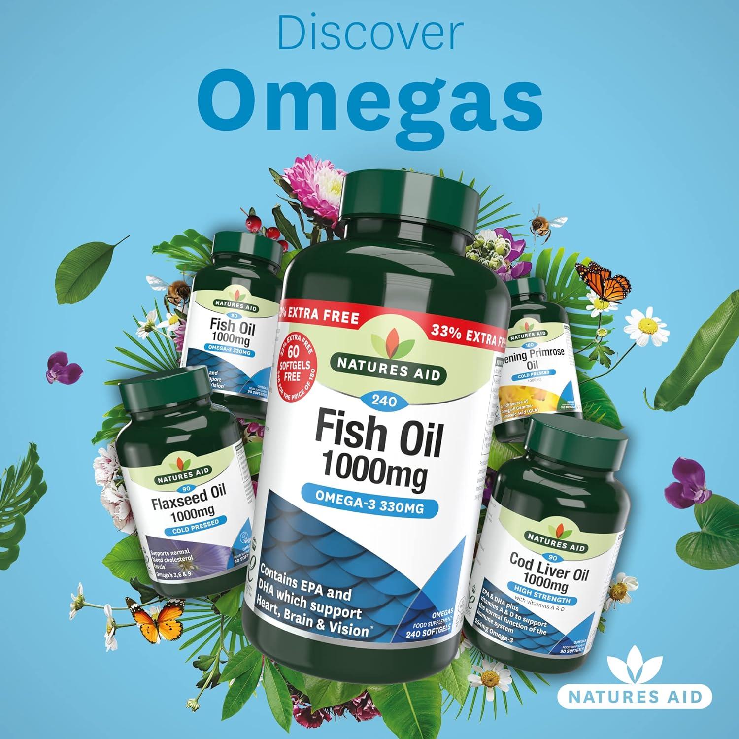 Natures Aid Fish Oil 1000mg | Omega 3 (180mg Epa & 120mg Dha) | 240 ...