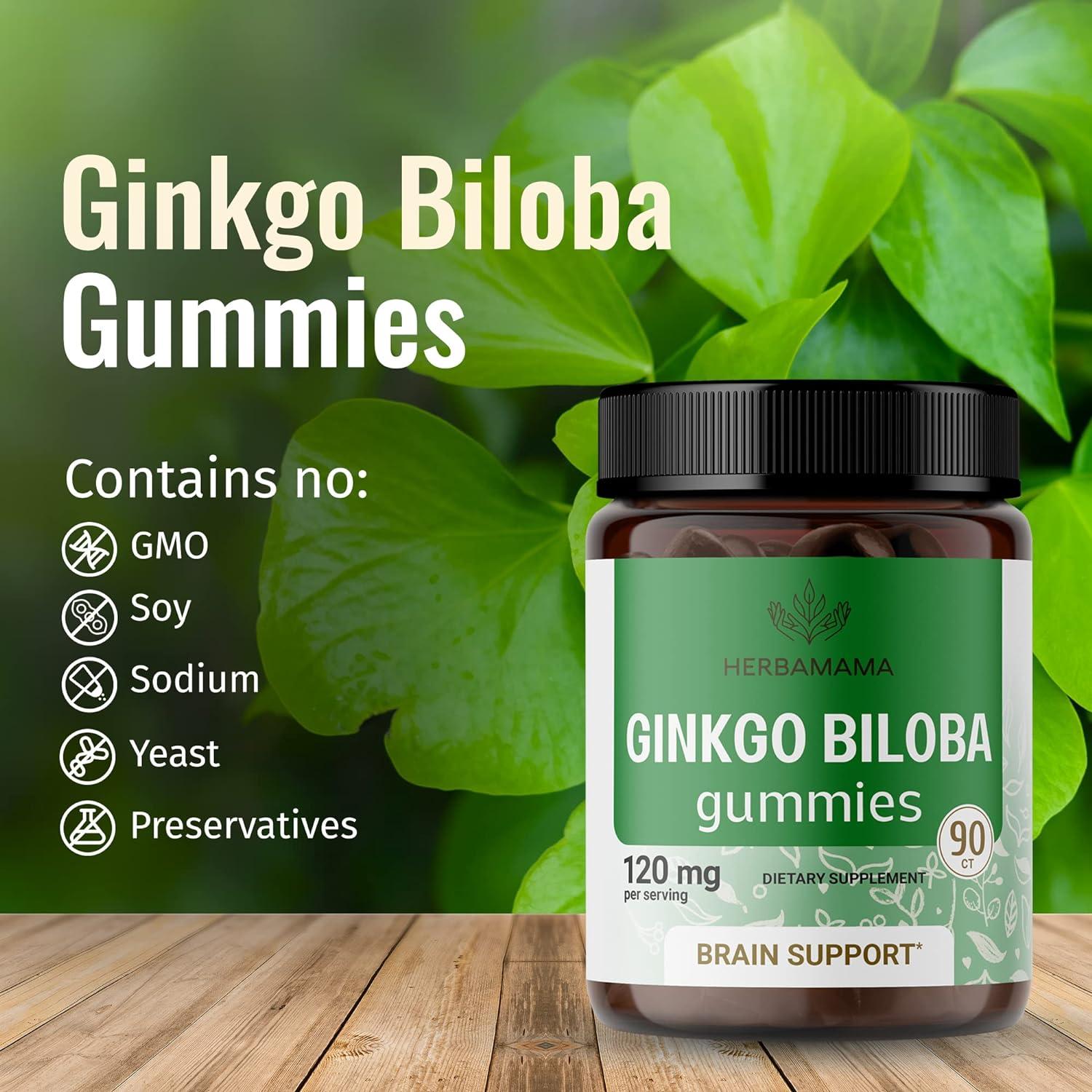 HERBAMAMA Ginkgo Biloba Organic Gummies - Brain Booster for Energy ...