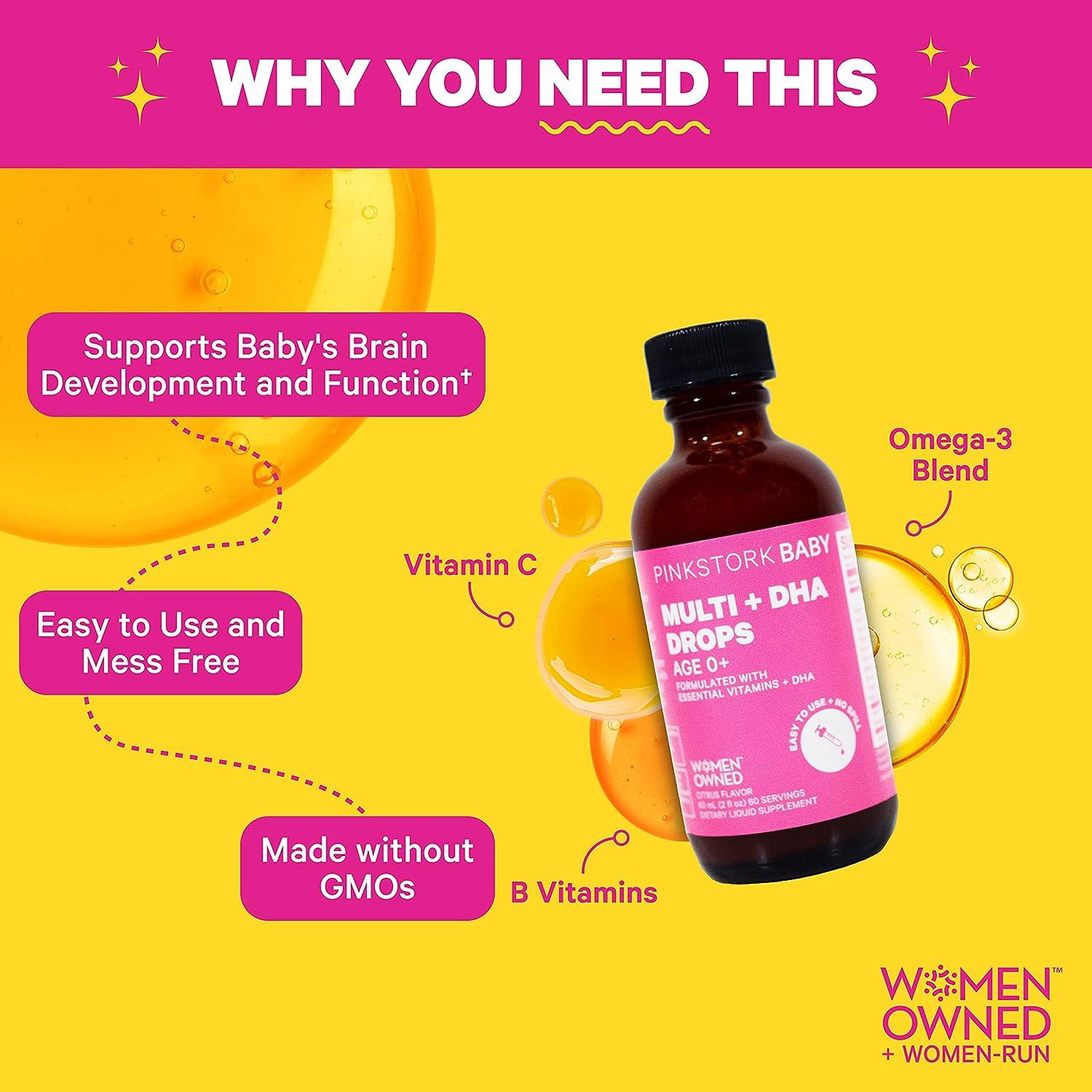 Pink Stork Baby Liquid Multivitamin Drops - 2 fl oz, 2 Month Supply ...