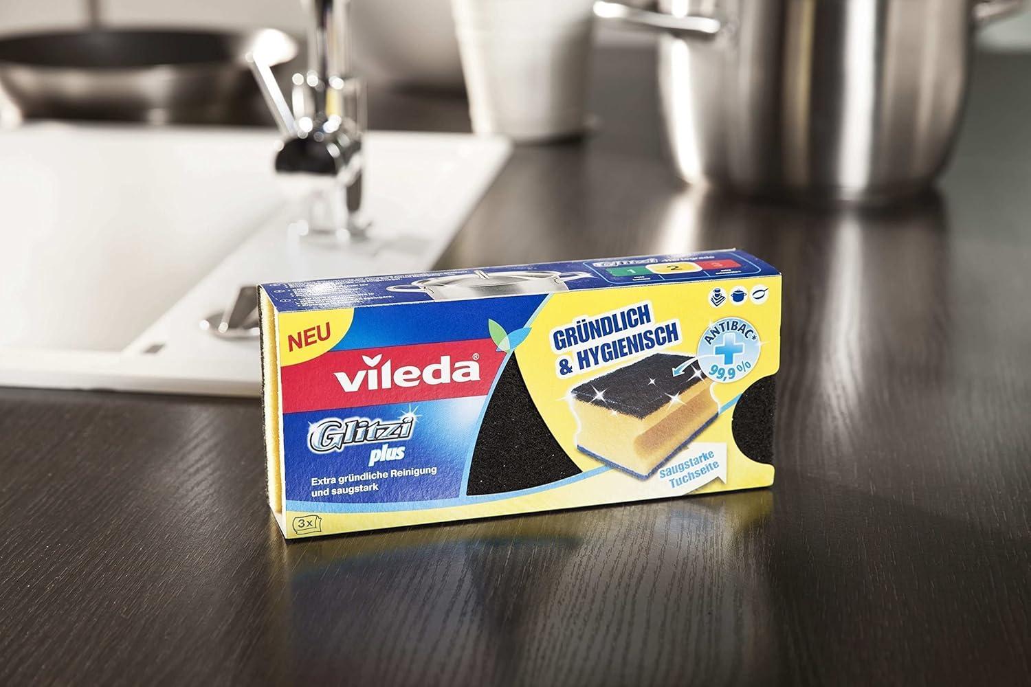 Vileda Glitzi Plus Scouring Pad Sponge - 3 Pack for Effective Cleaning ...