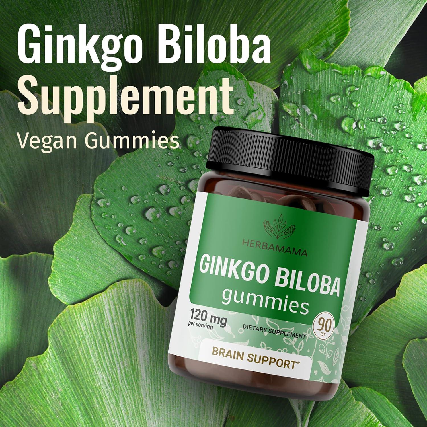 HERBAMAMA Ginkgo Biloba Organic Gummies - Brain Booster for Energy ...