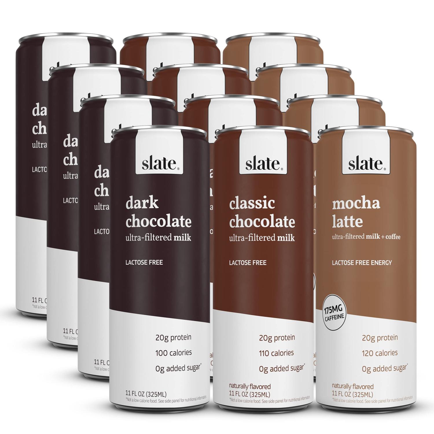 Slate Milk - High Protein Shake, Variety Pack, Classic Chocolate, Dark ...