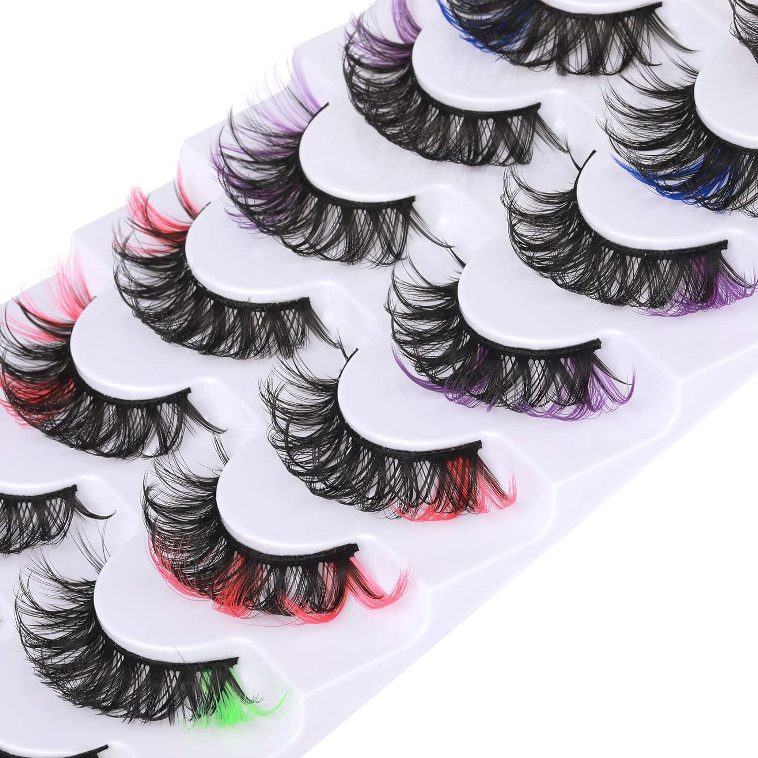 Colored 5D Mink False Eyelashes - 8 Pairs by GODDVENUS | D Curl Strip ...