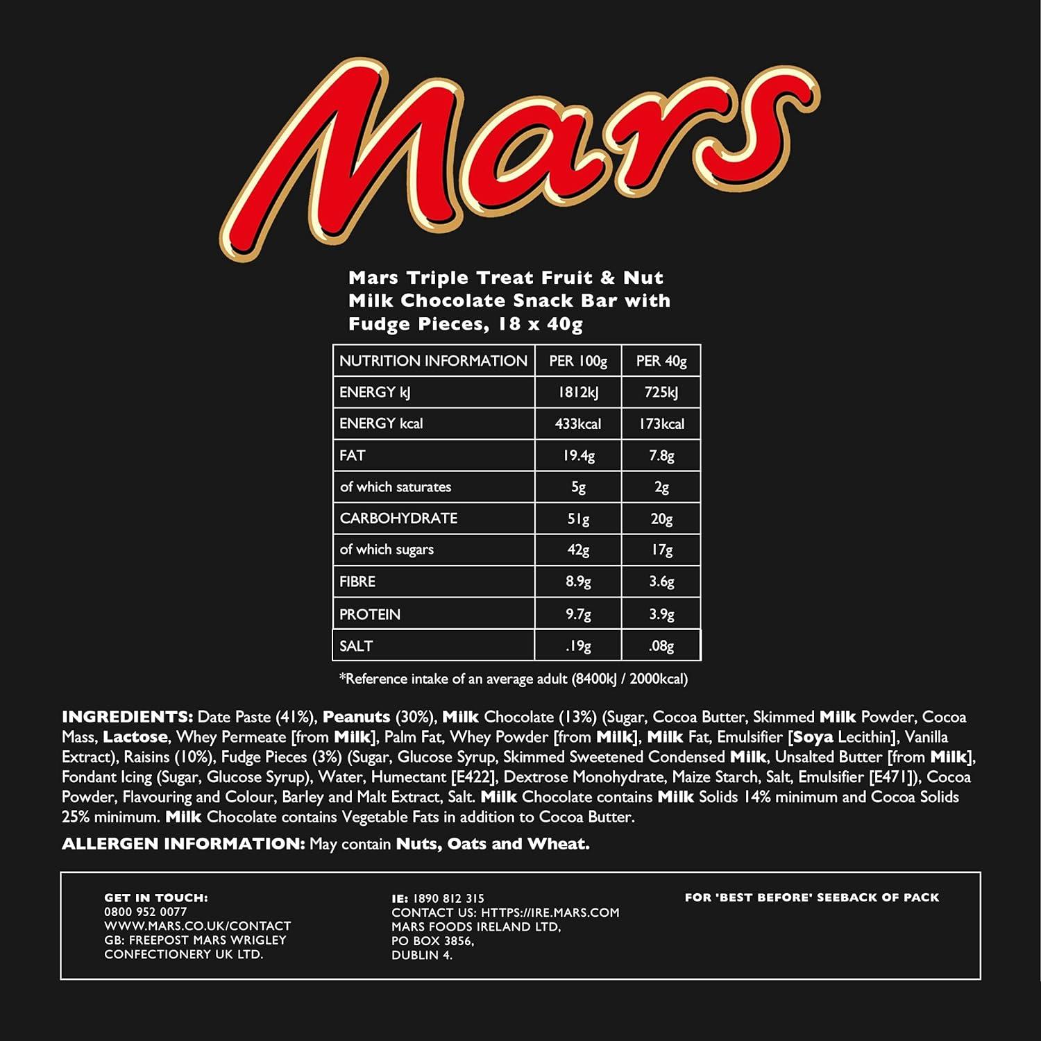 Healthy Mars Triple Treat Fruit & Nut Chocolate Bars - 18 x 40g | Bulk ...