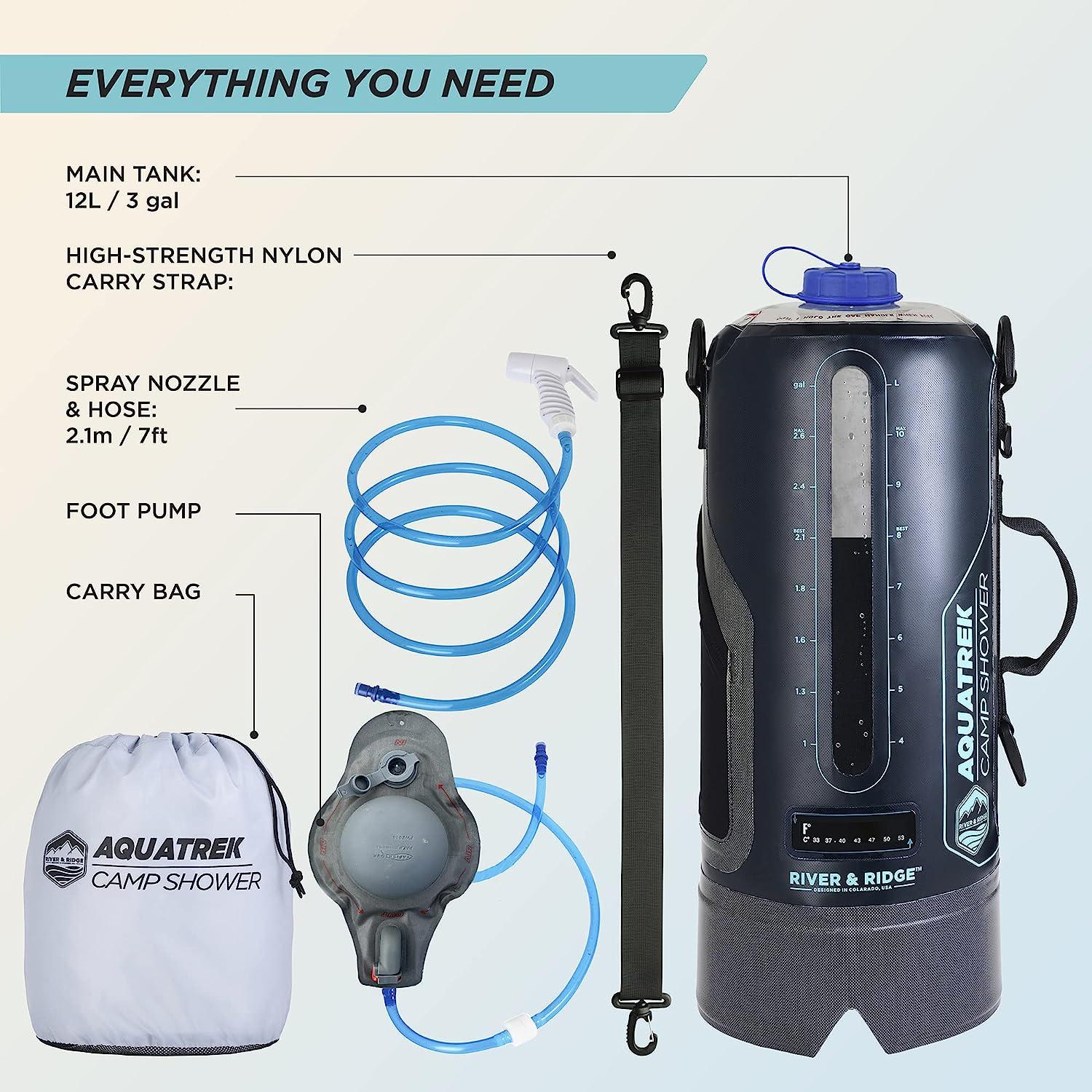 River & Ridge AQUATREK Portable Pressure Camping Shower - 3Gal 12L Bag ...