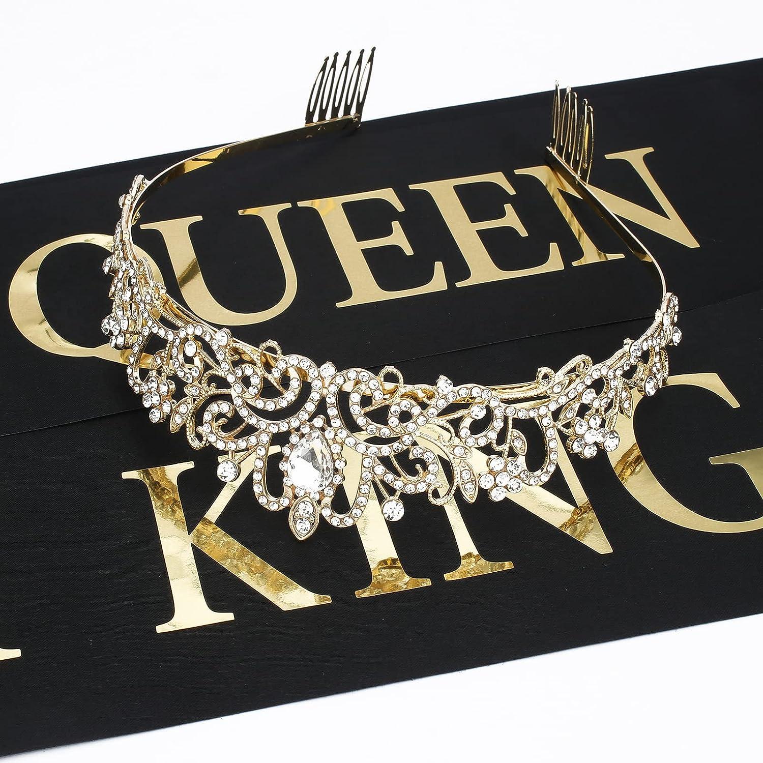 Prom King & Queen Crown Set + Sashes | Gold Crown, Black Satin Sash ...