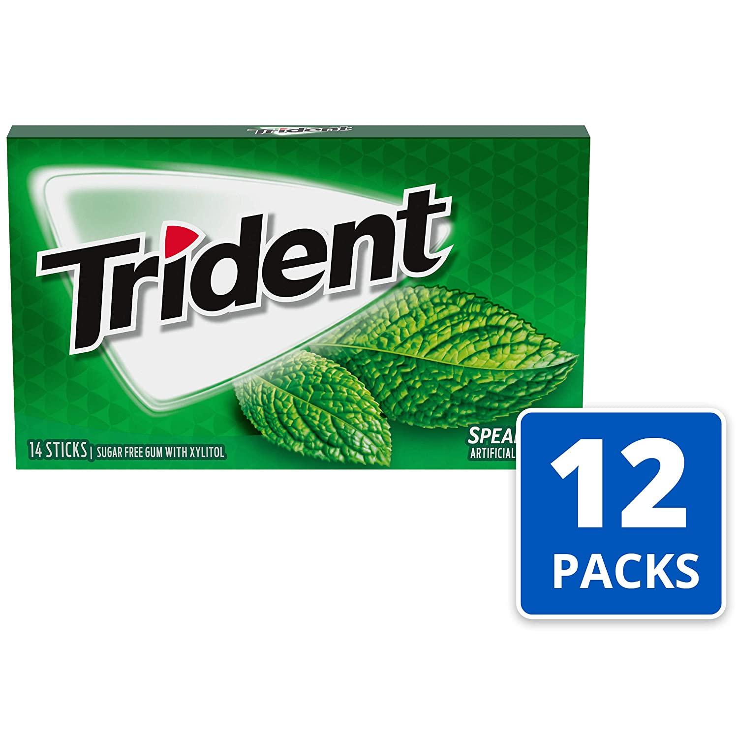Trident Spearmint Sugar Free Gum 168 Pieces - 12 Packs, 14 Pieces Each ...