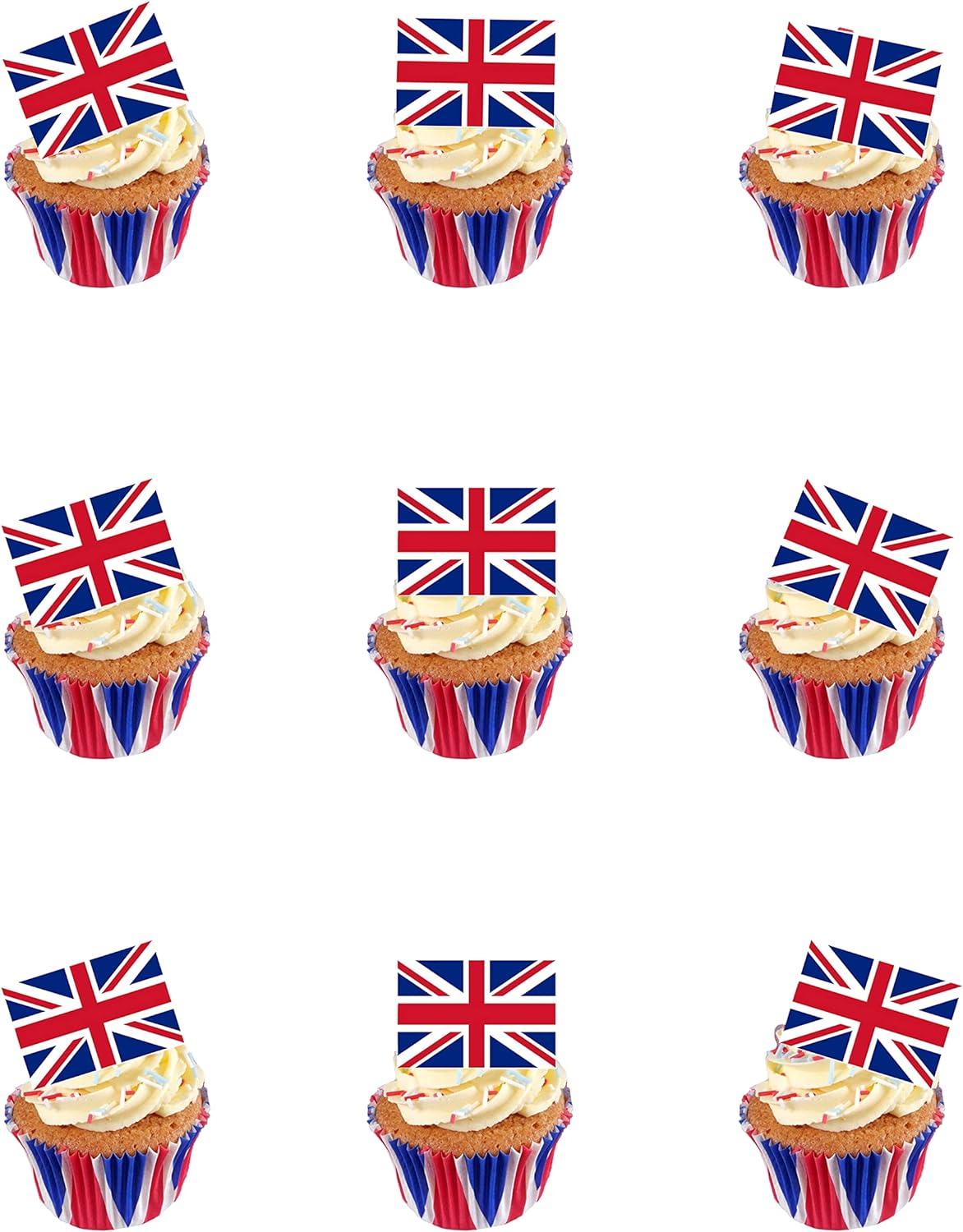 24 Stand Up UNION JACK Themed Edible Wafer Paper Cake Toppers ...
