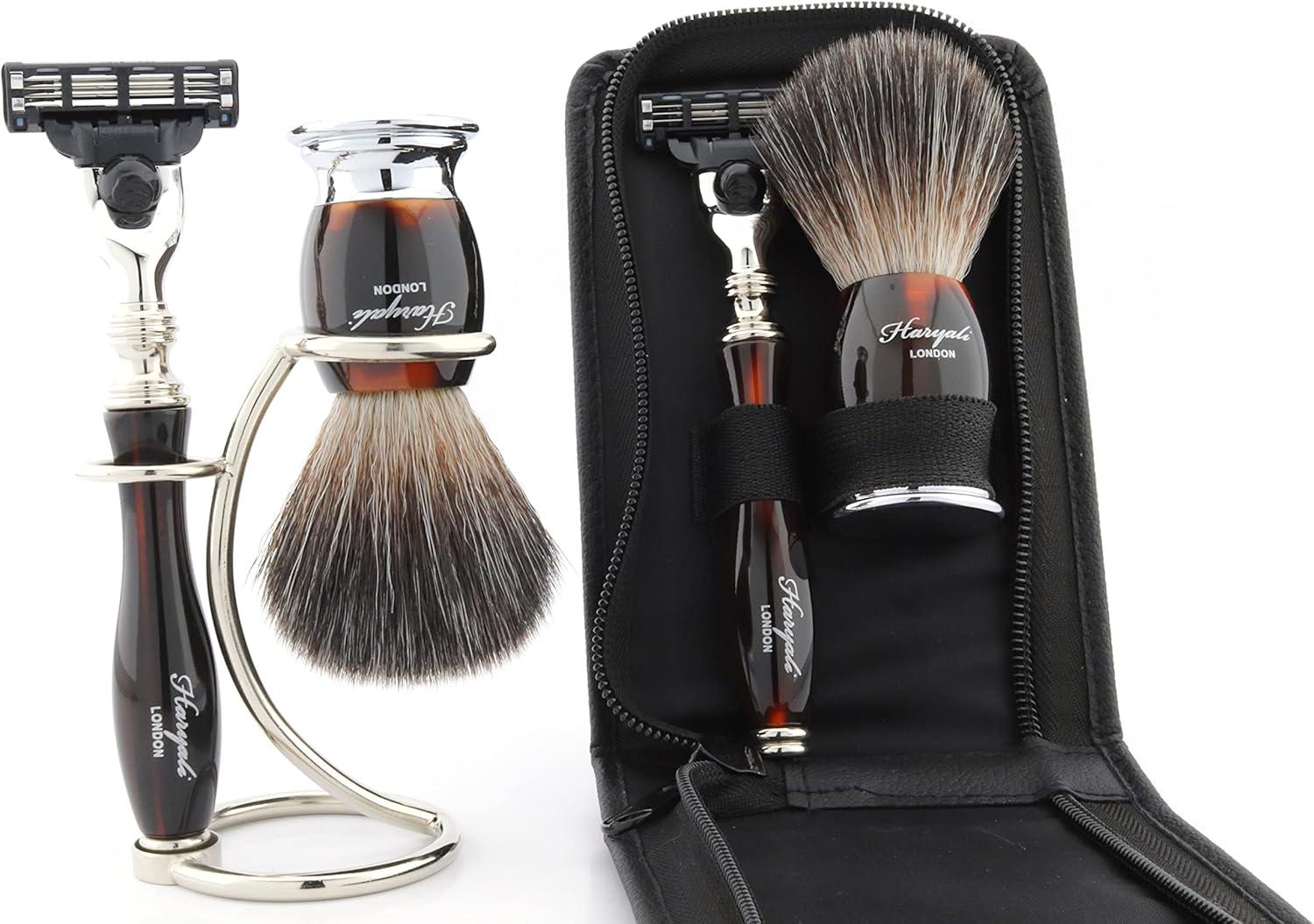 Premium Shaving Set for Men - Gift Set with 3 Razors & Leather Brush ...