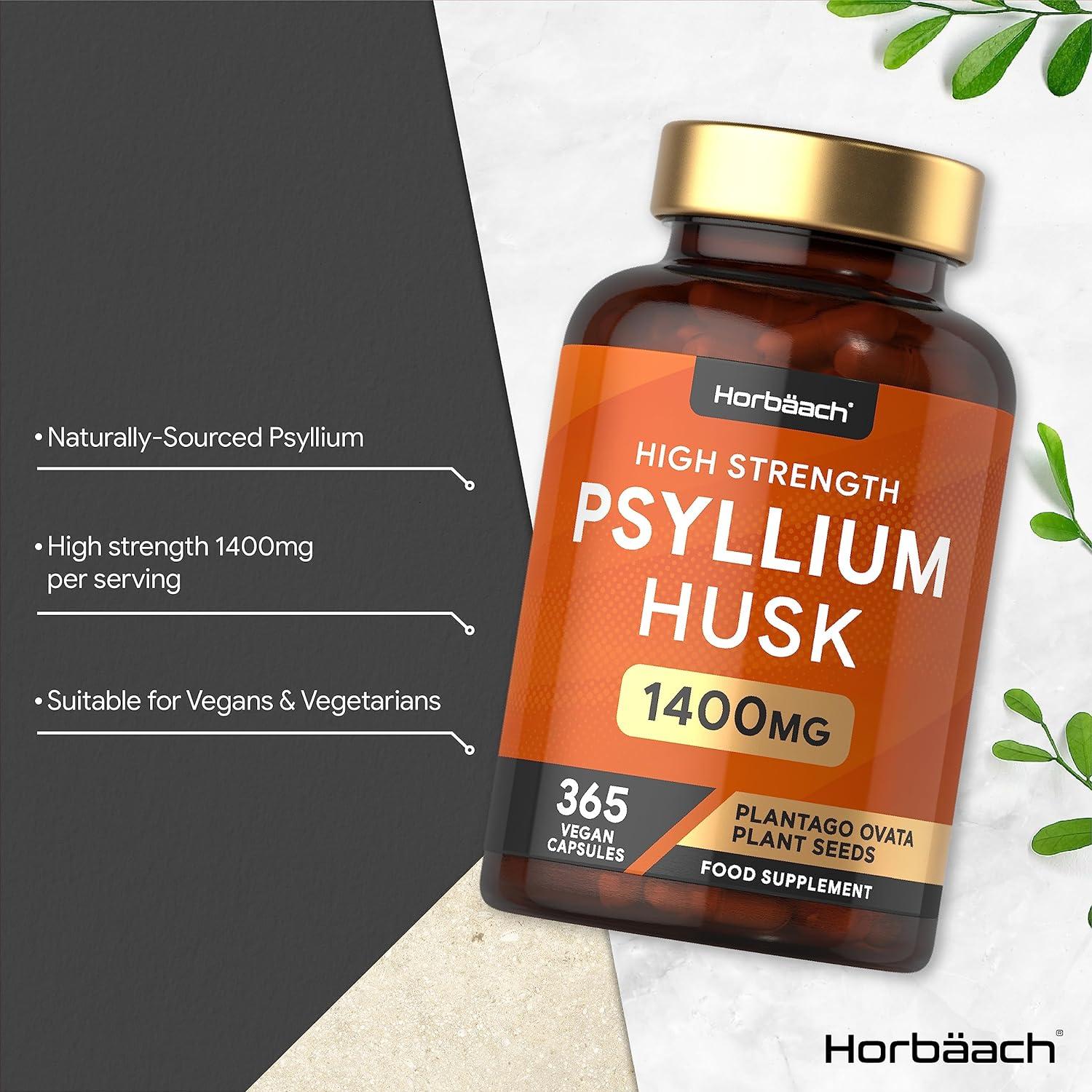 Psyllium Husk Capsules 1400mg - 365 Vegan Capsules | High Strength ...