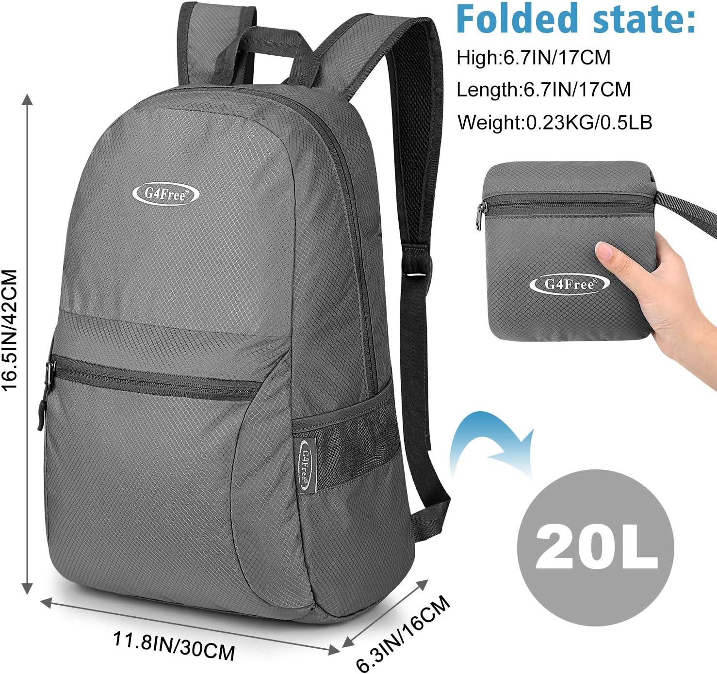 G4Free 20L Lightweight Packable Backpack - Grey | Travel, Hiking ...